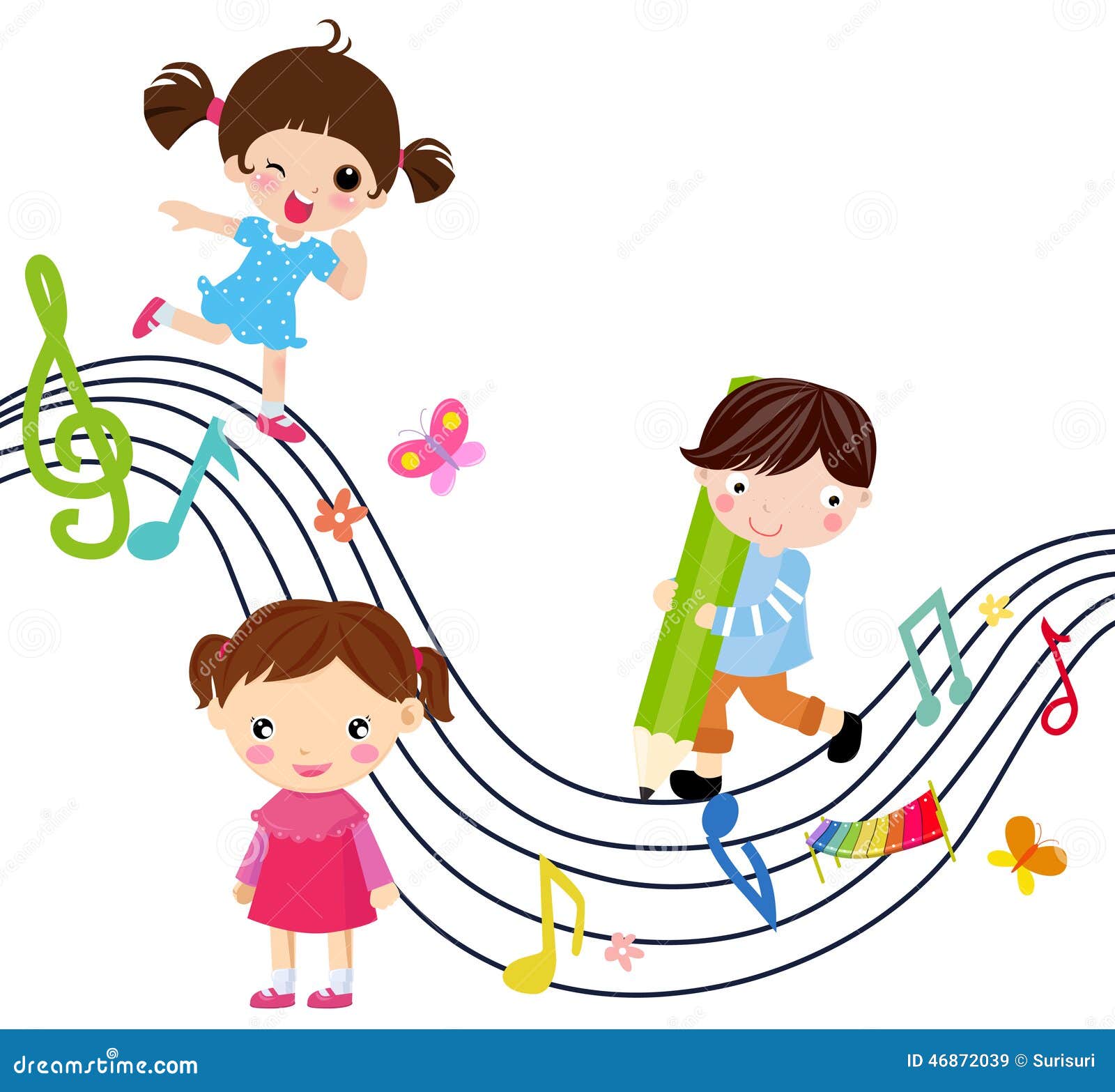 Musique et enfants illustration de vecteur. Illustration du note - 46872039