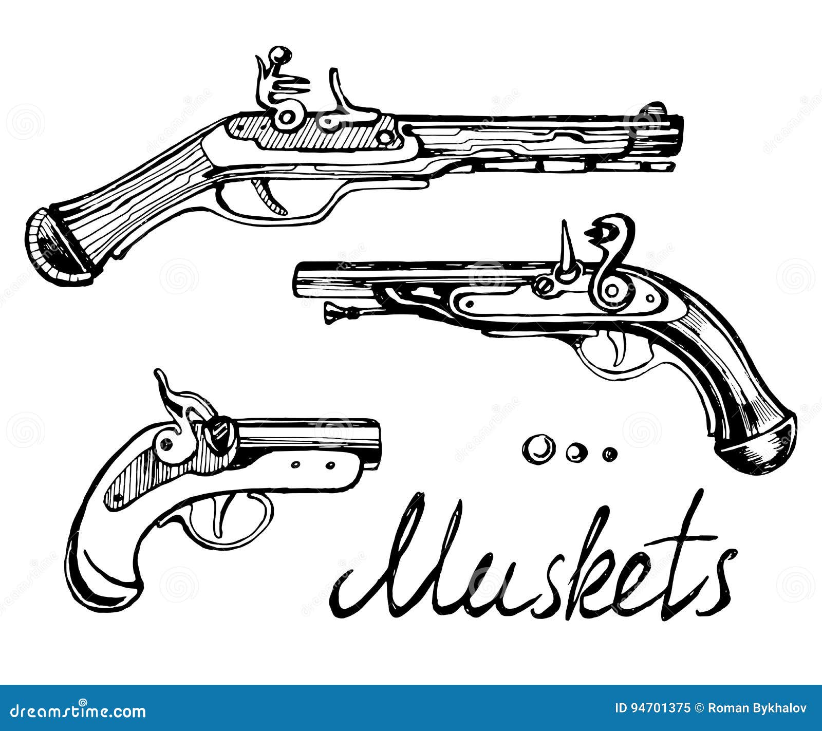 Muskets set different guns stock vector. Illustration of crown - 94701375