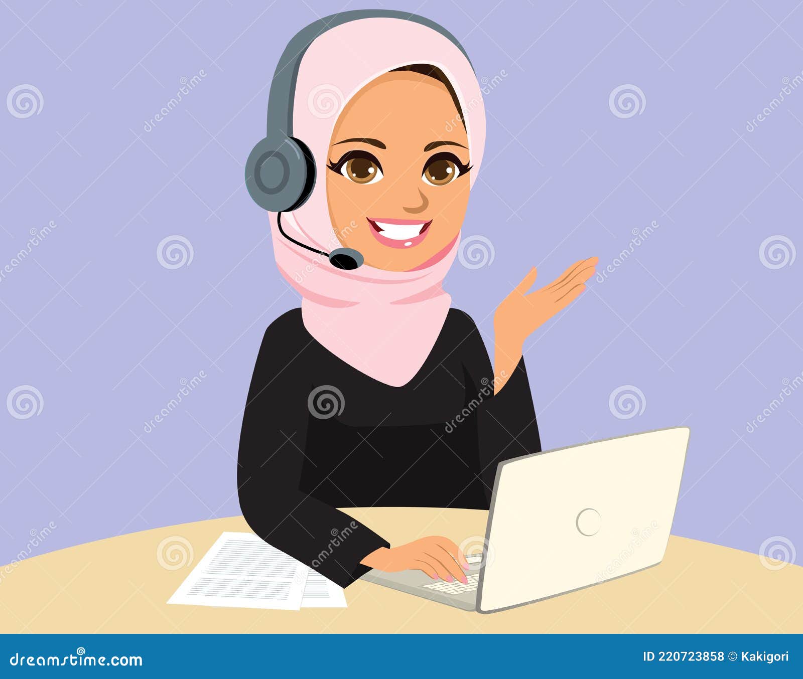 Muslim Call Center Woman stock vector. Illustration of eastern - 220723858