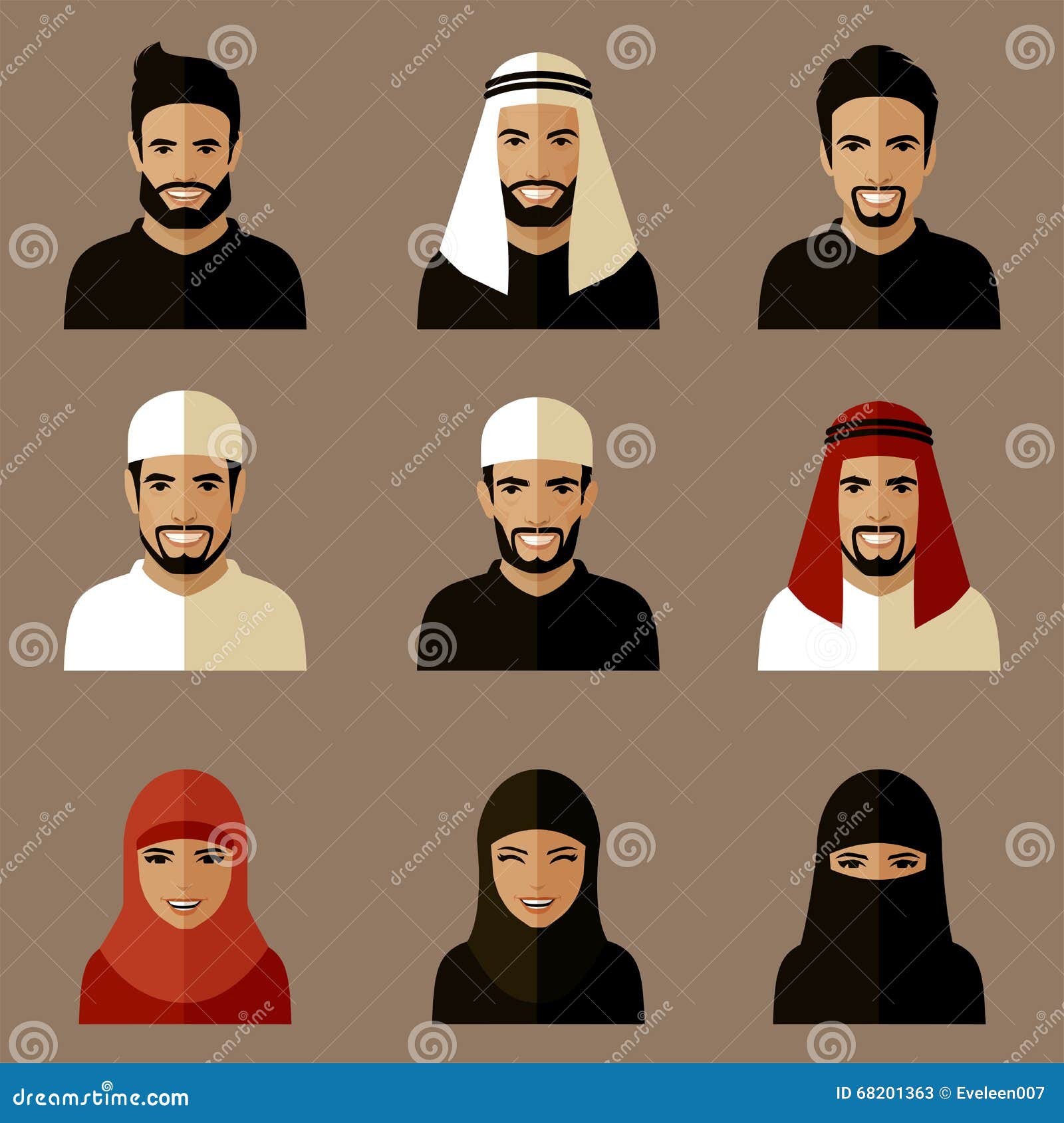 Muslim avatars stock vector. Illustration of head, islam - 68201363