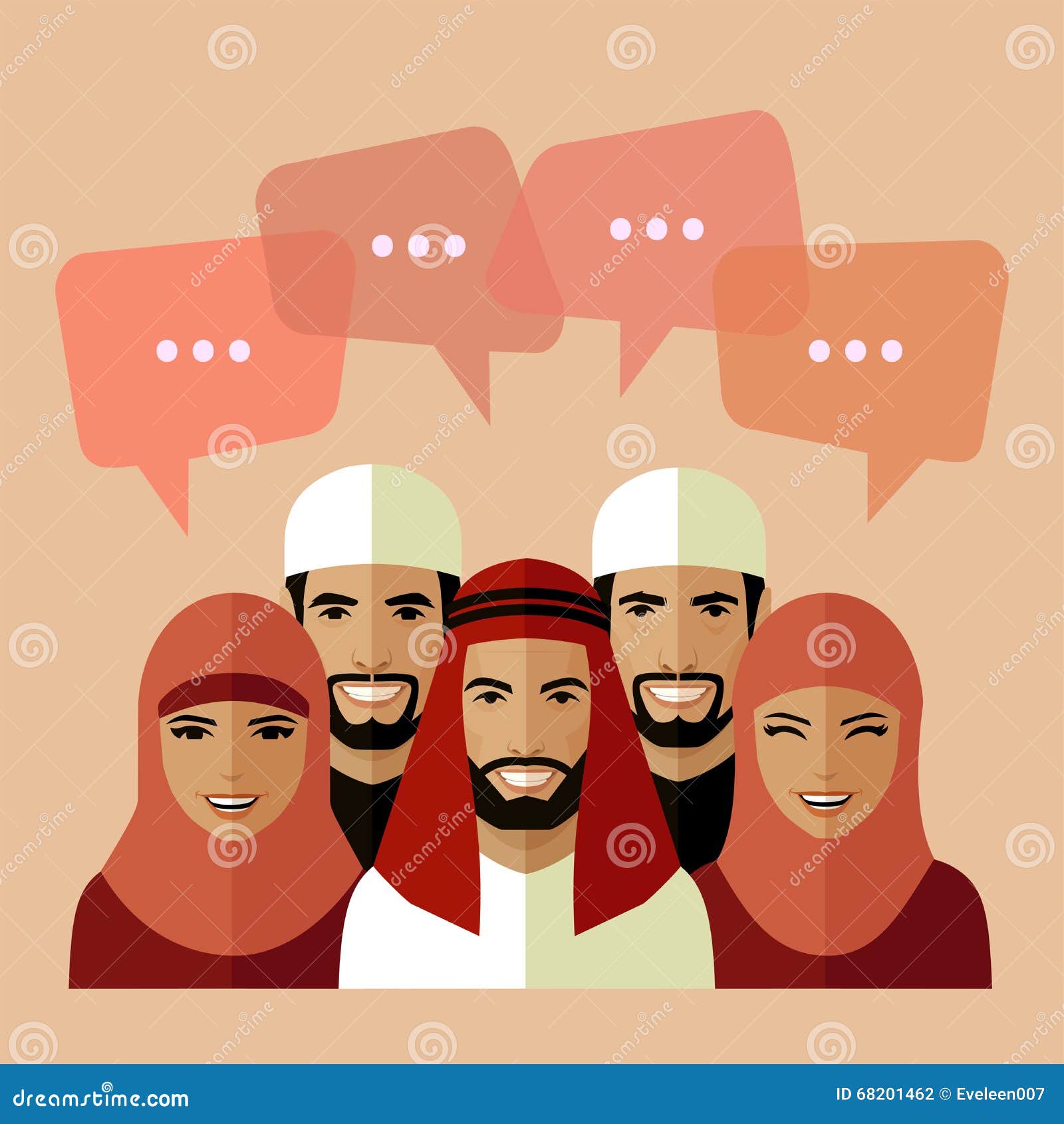 Muslim Avatars. Arabic Male And Female Characters Front View Portraits ...