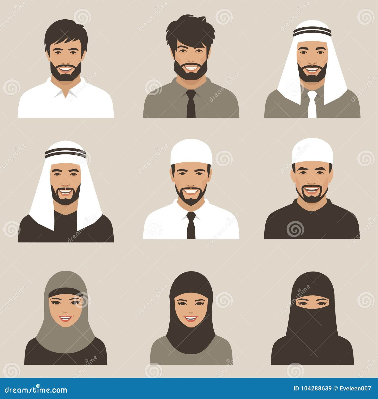 Muslim Avatars, Vector Arab People Stock Vector - Illustration of ...