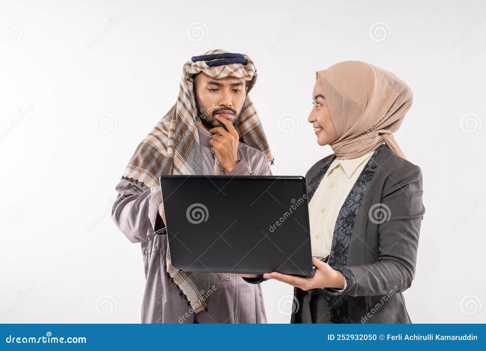 Muslim Business Partner Discussing and Meeting Using Laptop Pc Stock ...