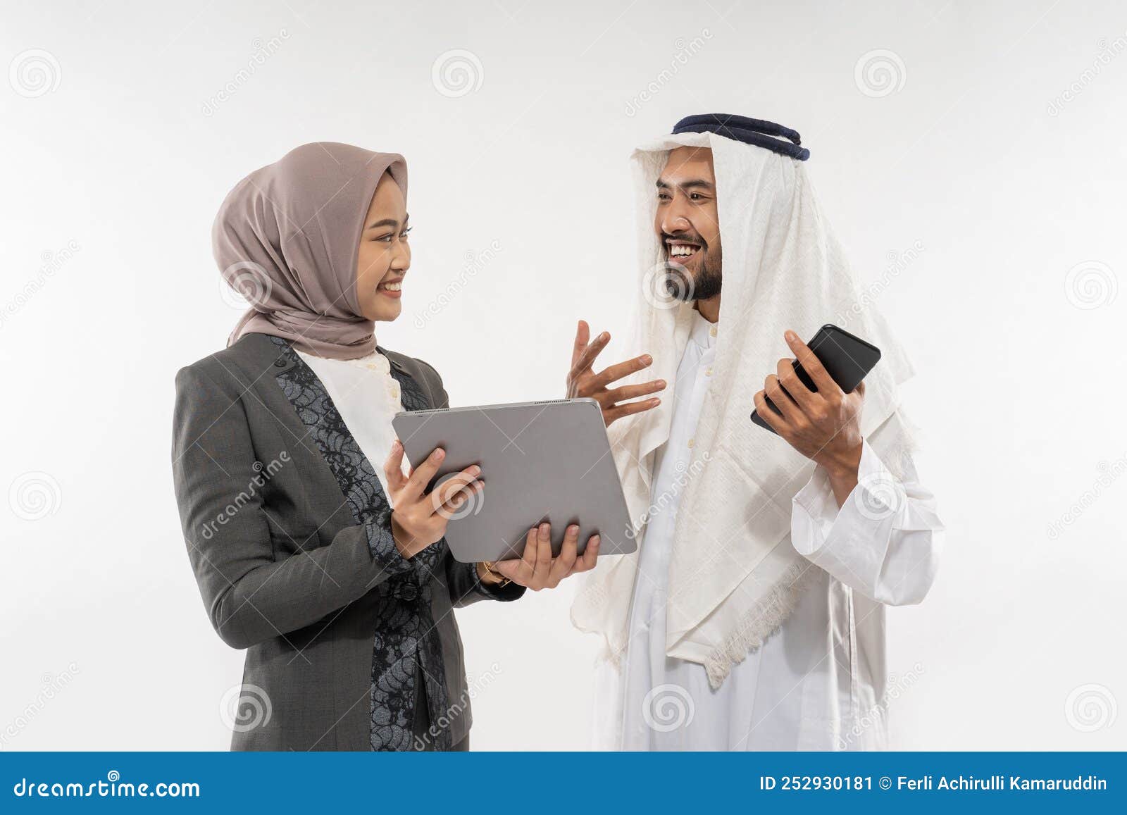 Muslim Business Partner Discussing and Meeting Using Tablet Pc Stock ...