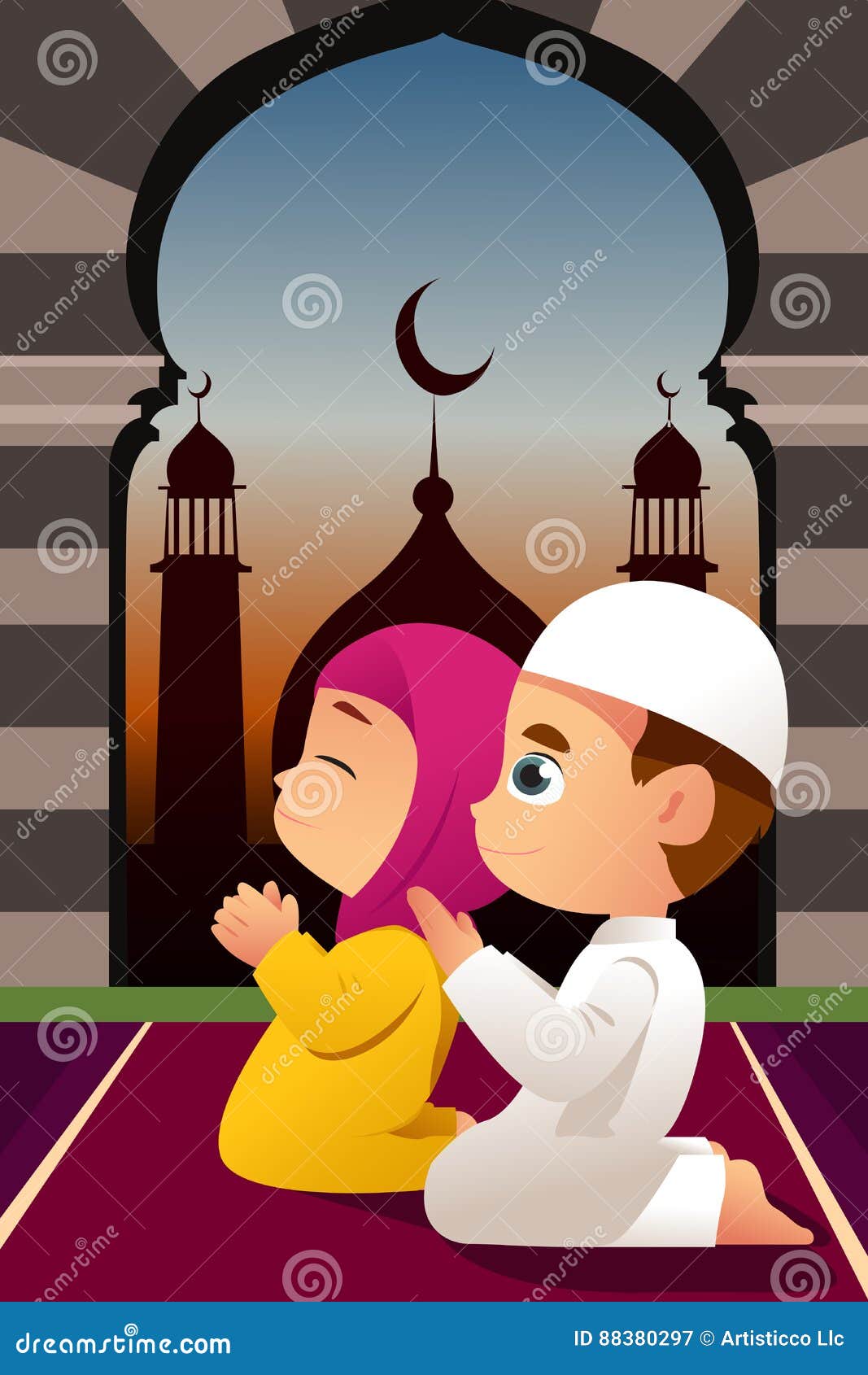 Muslim Children Praying in Mosque Stock Vector - Illustration of ...