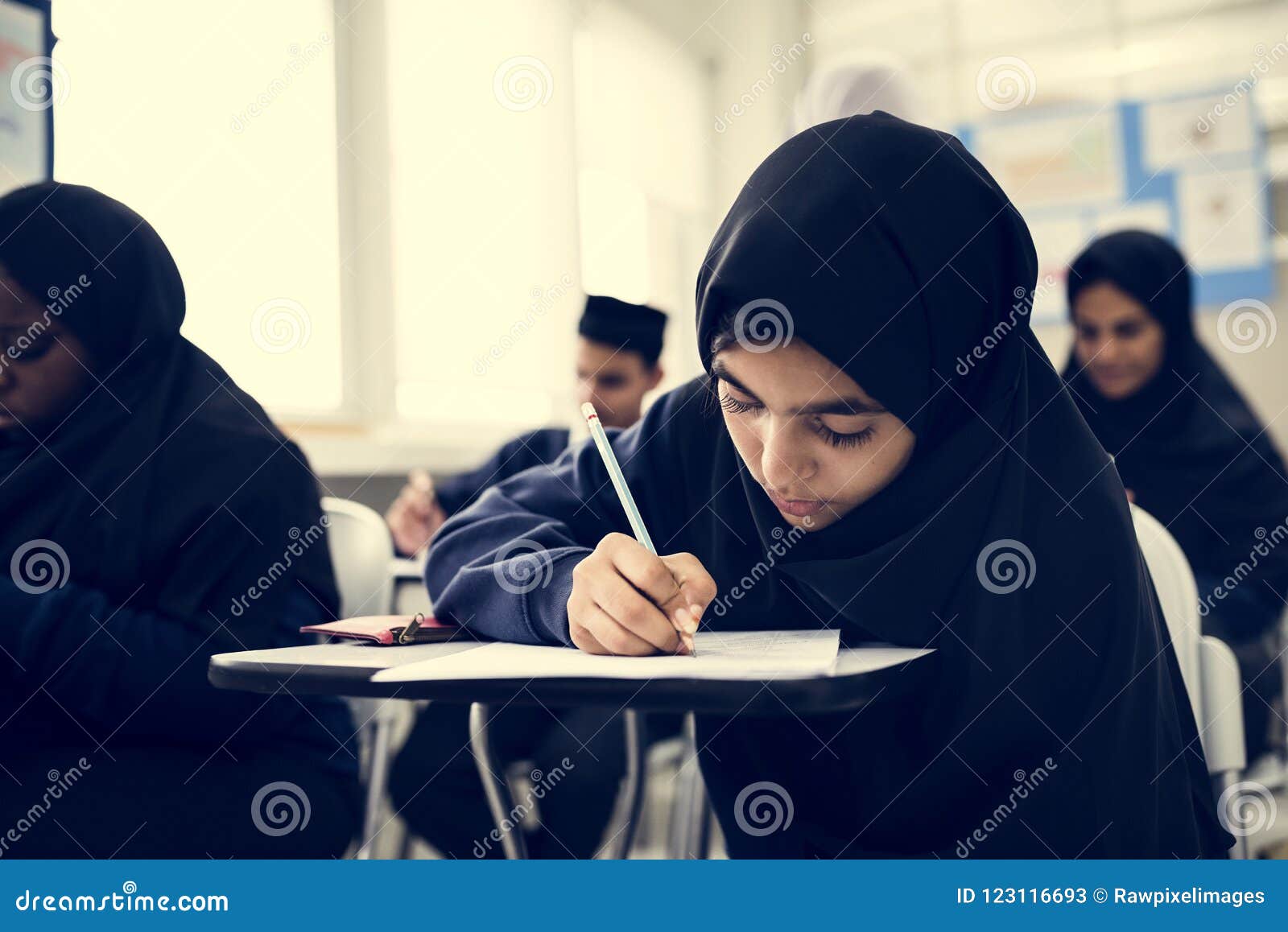 Muslim Children Studying in Classroom Stock Image - Image of learning ...