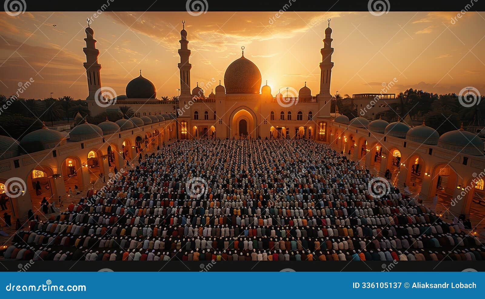 Muslim Community Praying in a Mosque. Muslims in a Large Mosque Stock ...