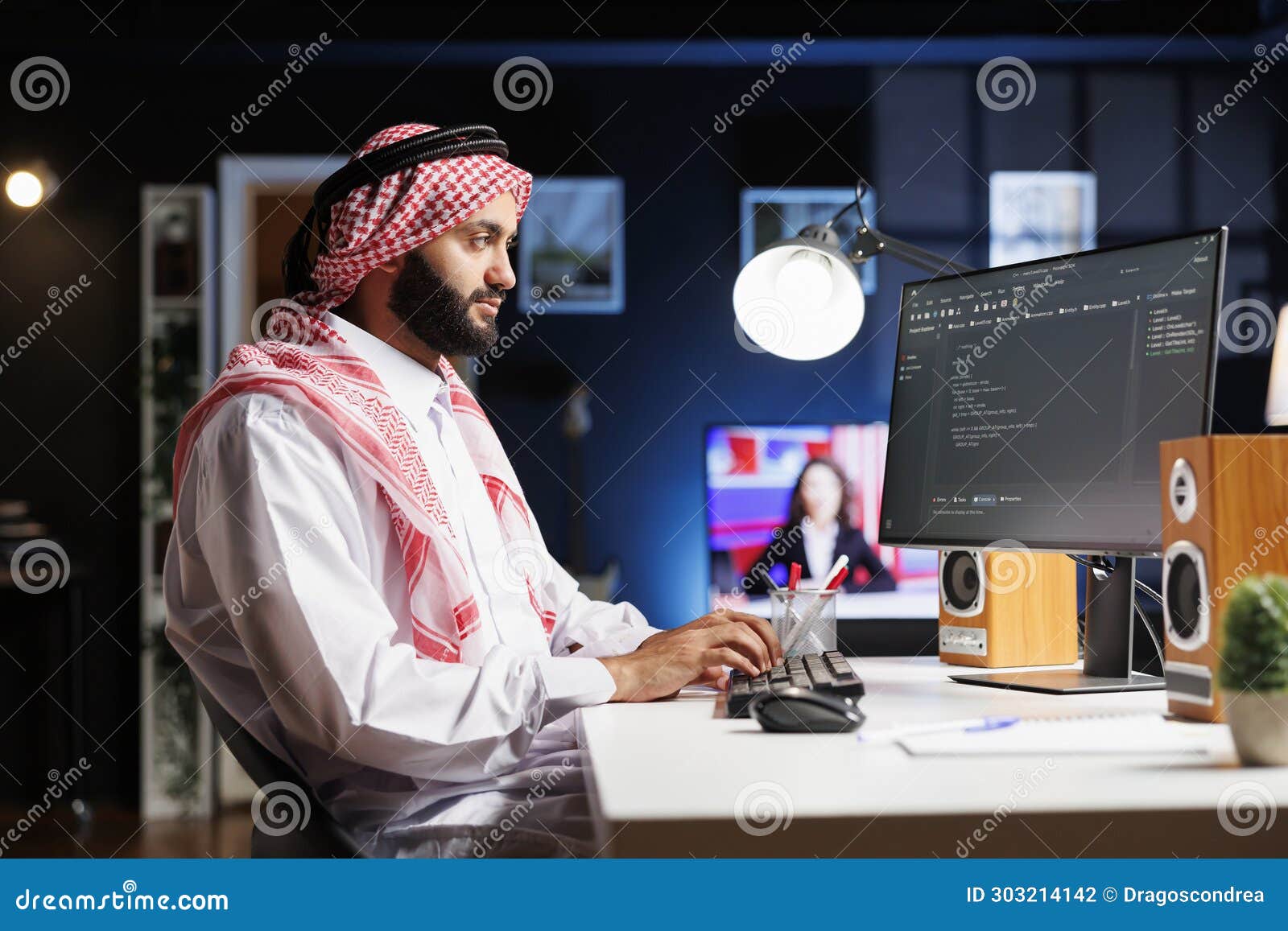 Muslim Developer Writes Code on Computer Stock Photo - Image of ...