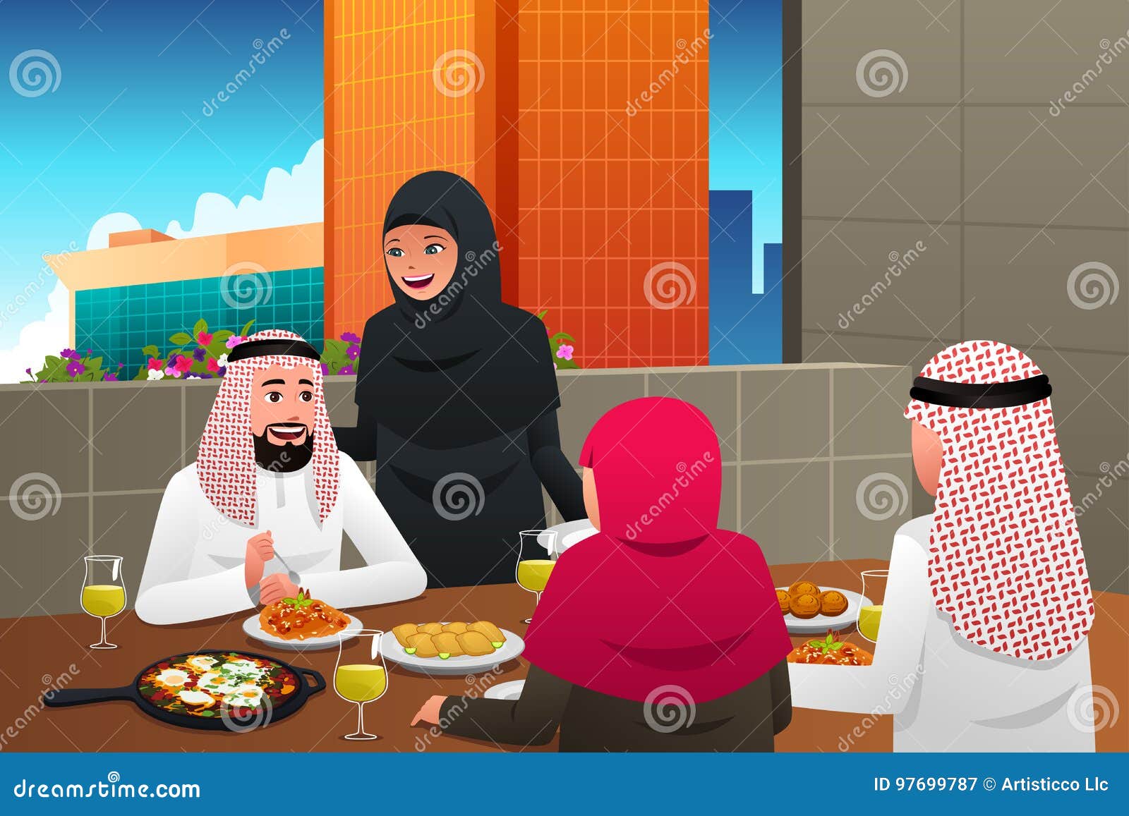 Muslim Family Eating at Home Stock Vector - Illustration of lifestyle ...