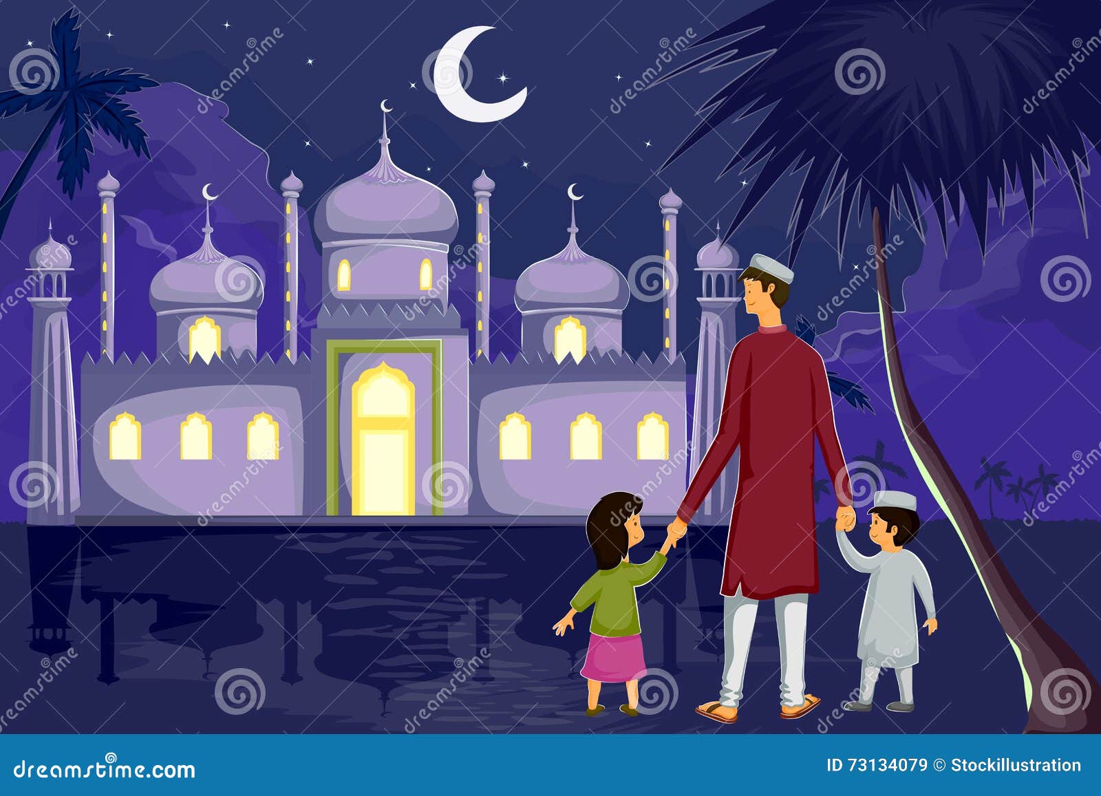 Muslim Family Watching Moon Of Eid Cartoon Vector | CartoonDealer.com ...