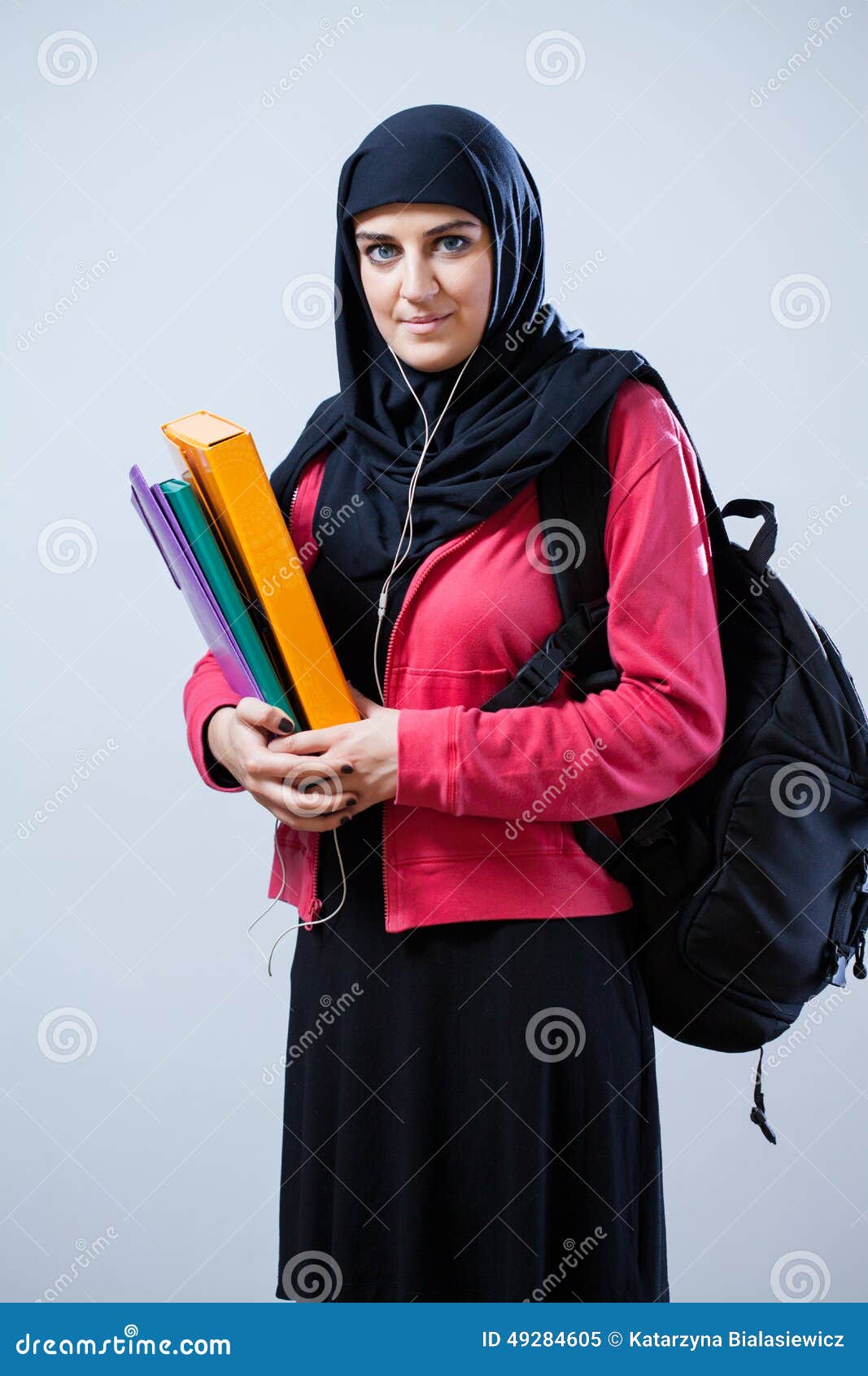 Muslim Female Student with Backpack Stock Image - Image of girl ...