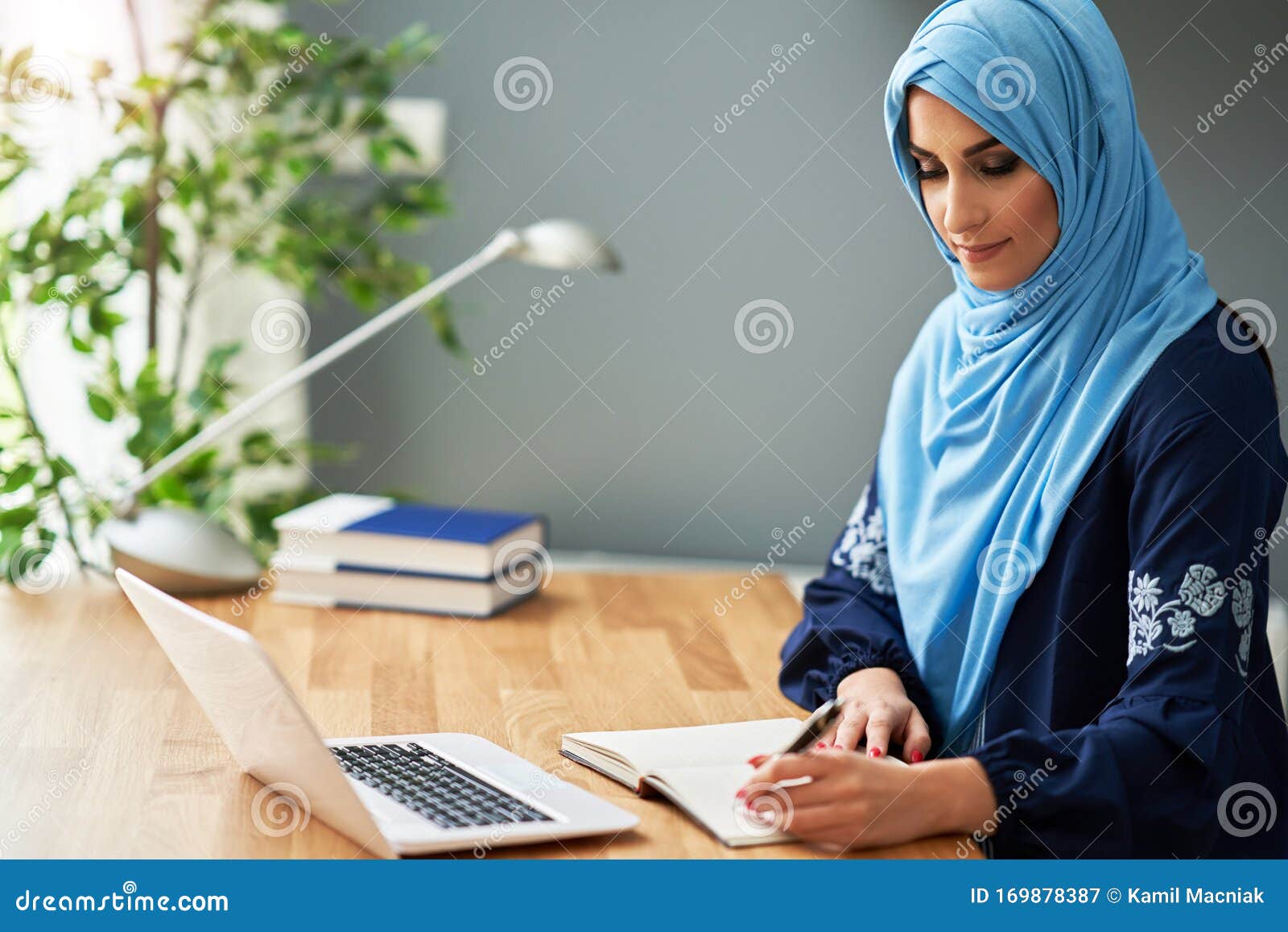 Muslim Female Student Learning at Home Stock Image - Image of modern ...