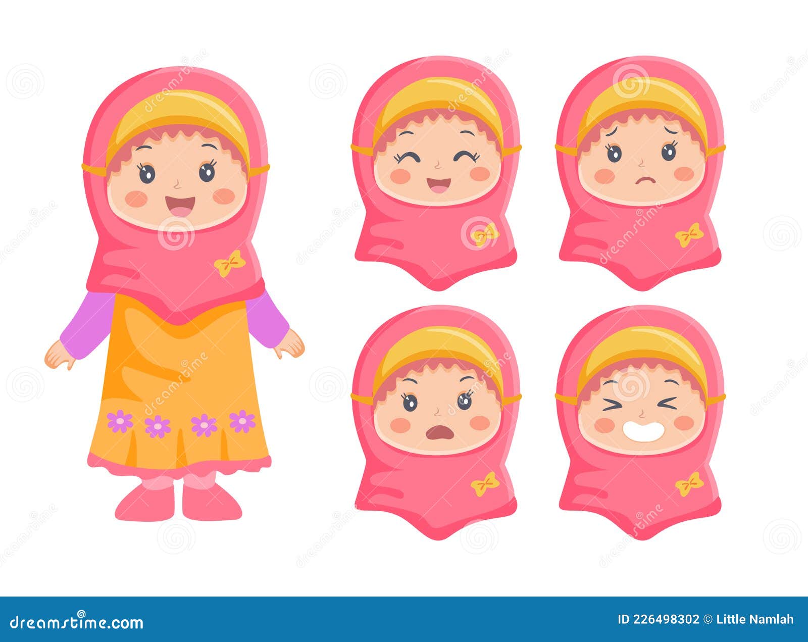 Muslim Girl Expression Character Stock Vector - Illustration of face ...