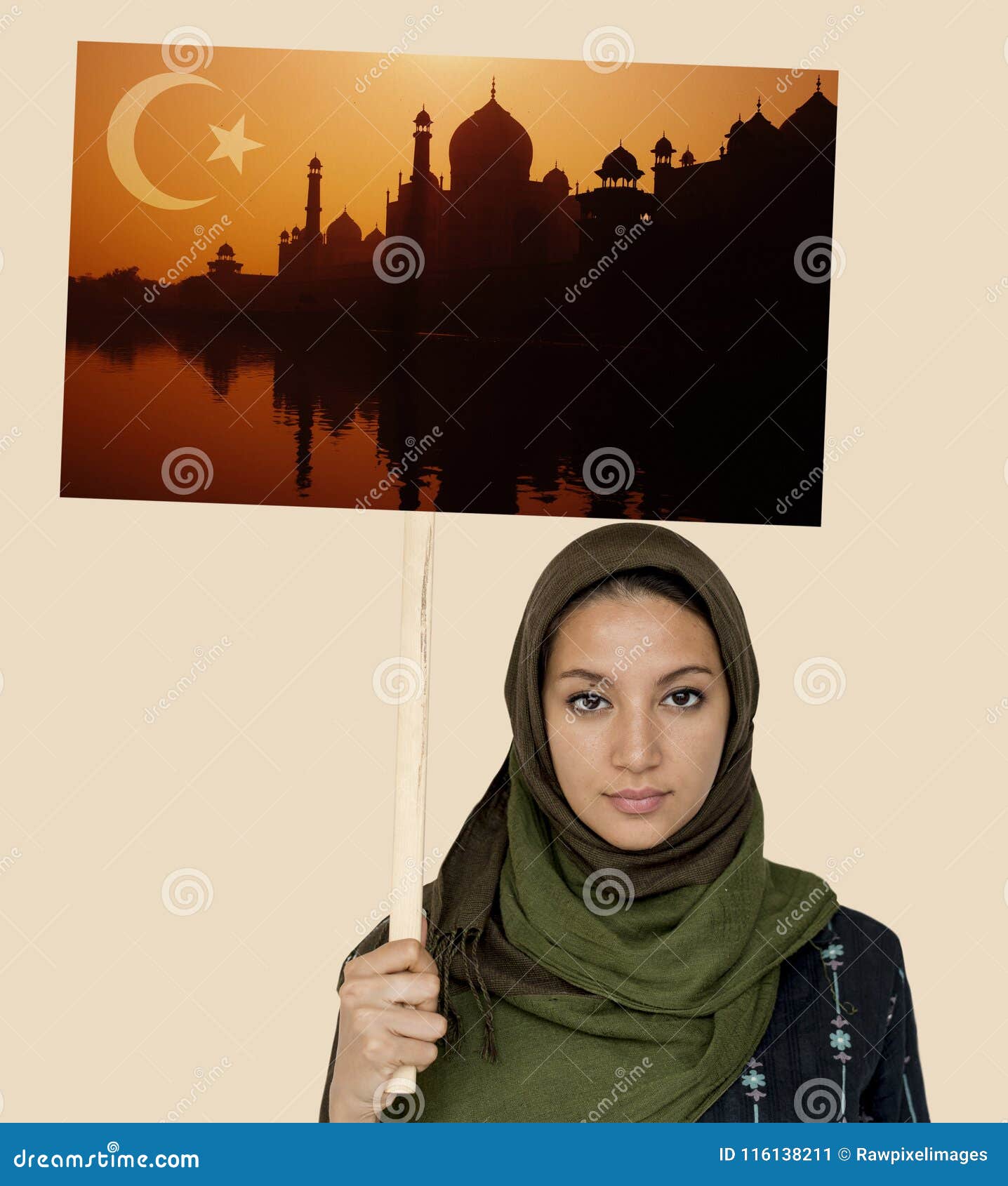 Muslim girl holding a sign stock image. Image of holding - 116138211