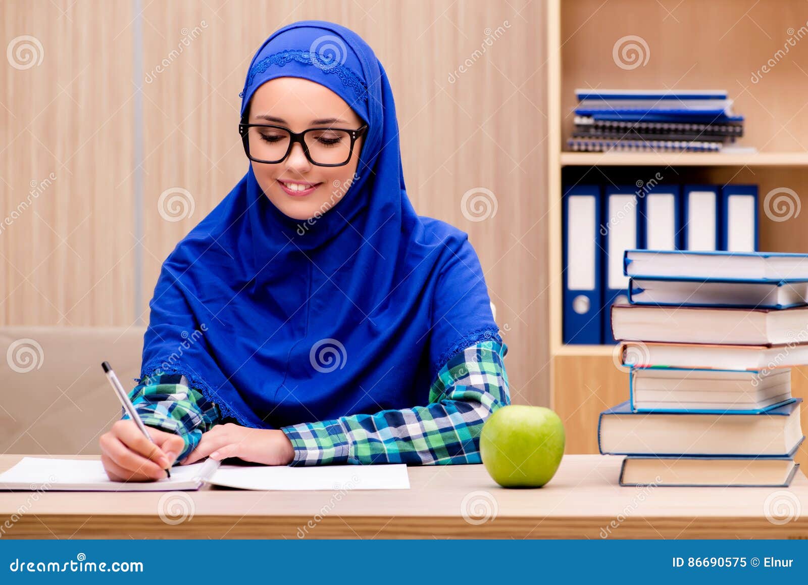 The Muslim Girl Preparing for Entry Exams Stock Image - Image of happy ...