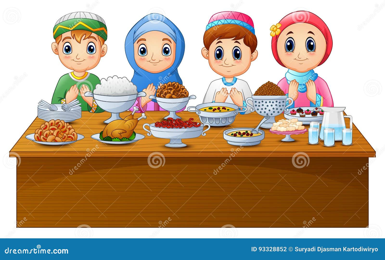 Muslim Kid Pray Together before Break Fasting Stock Vector ...