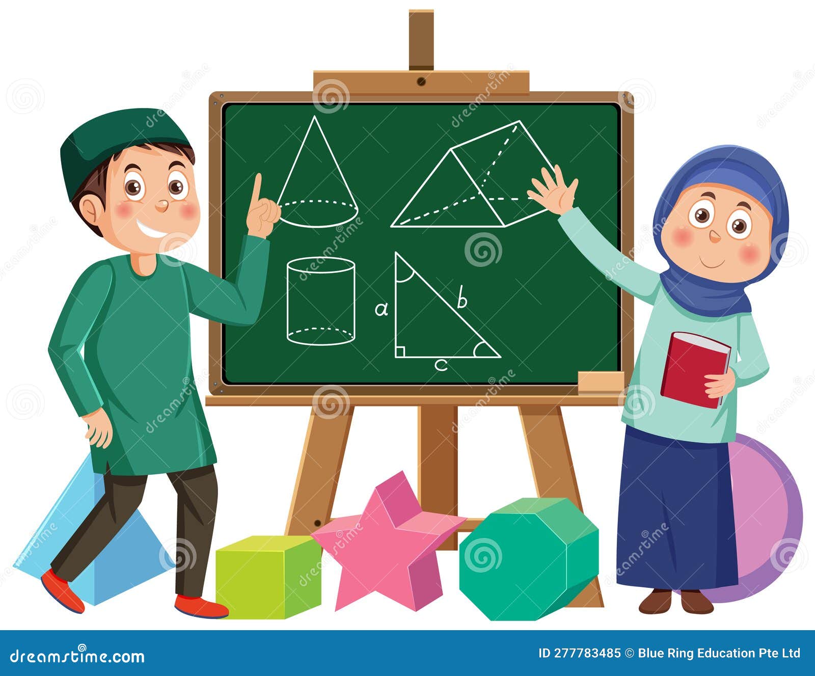 Muslim Kids Learning Math with Shapes Stock Vector - Illustration of ...