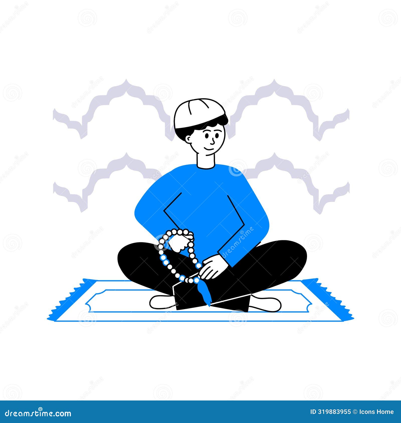 Muslim Man Doing Eid Prayer, Character Illustration Stock Vector ...