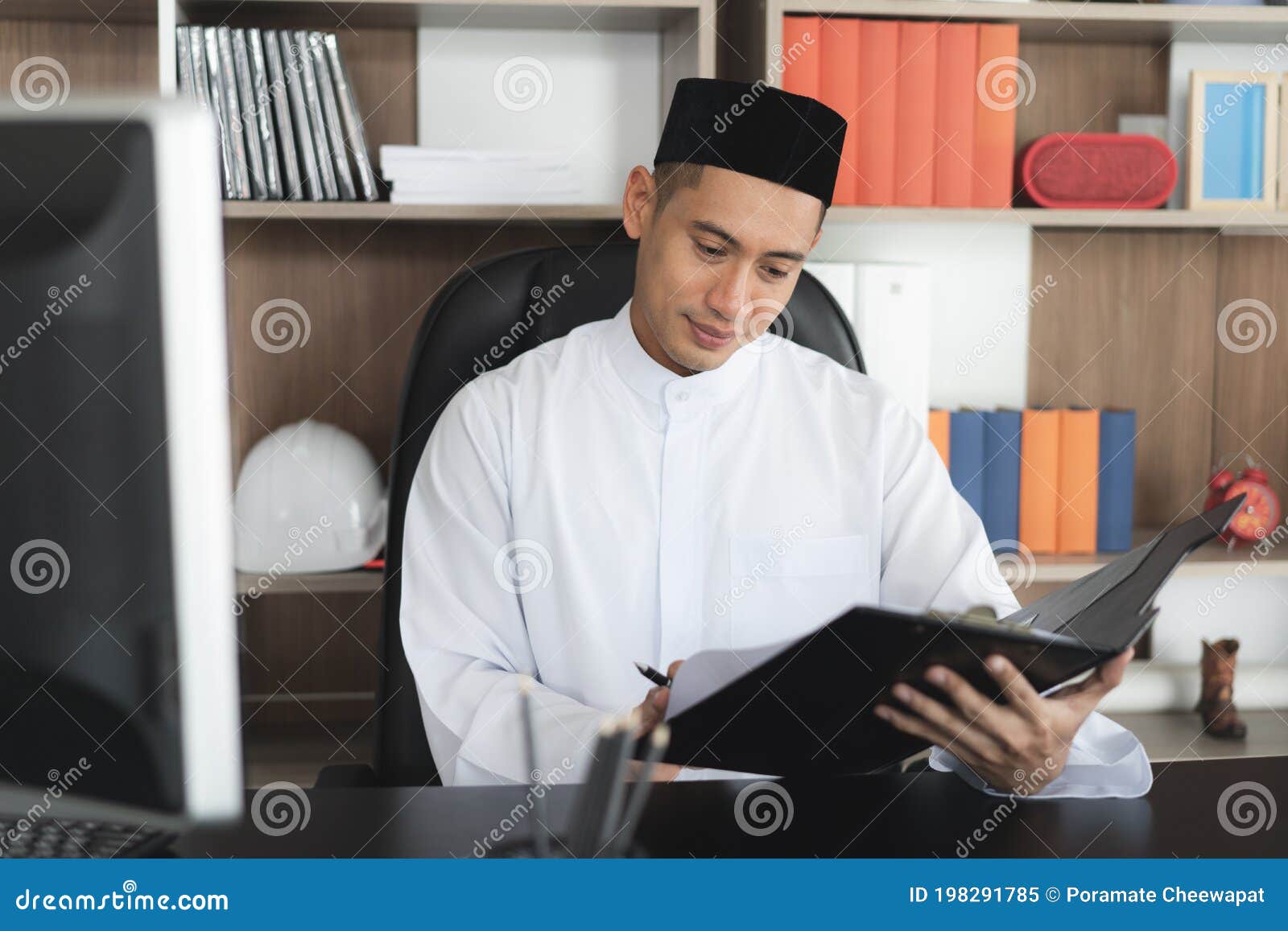 Muslim Man in Hijab Working in the Office Stock Image - Image of male ...