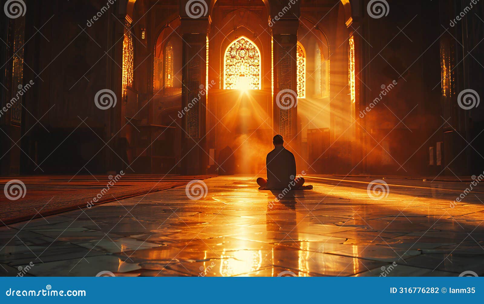 Muslim Man Praying Inside a Big Mosque Stock Illustration ...
