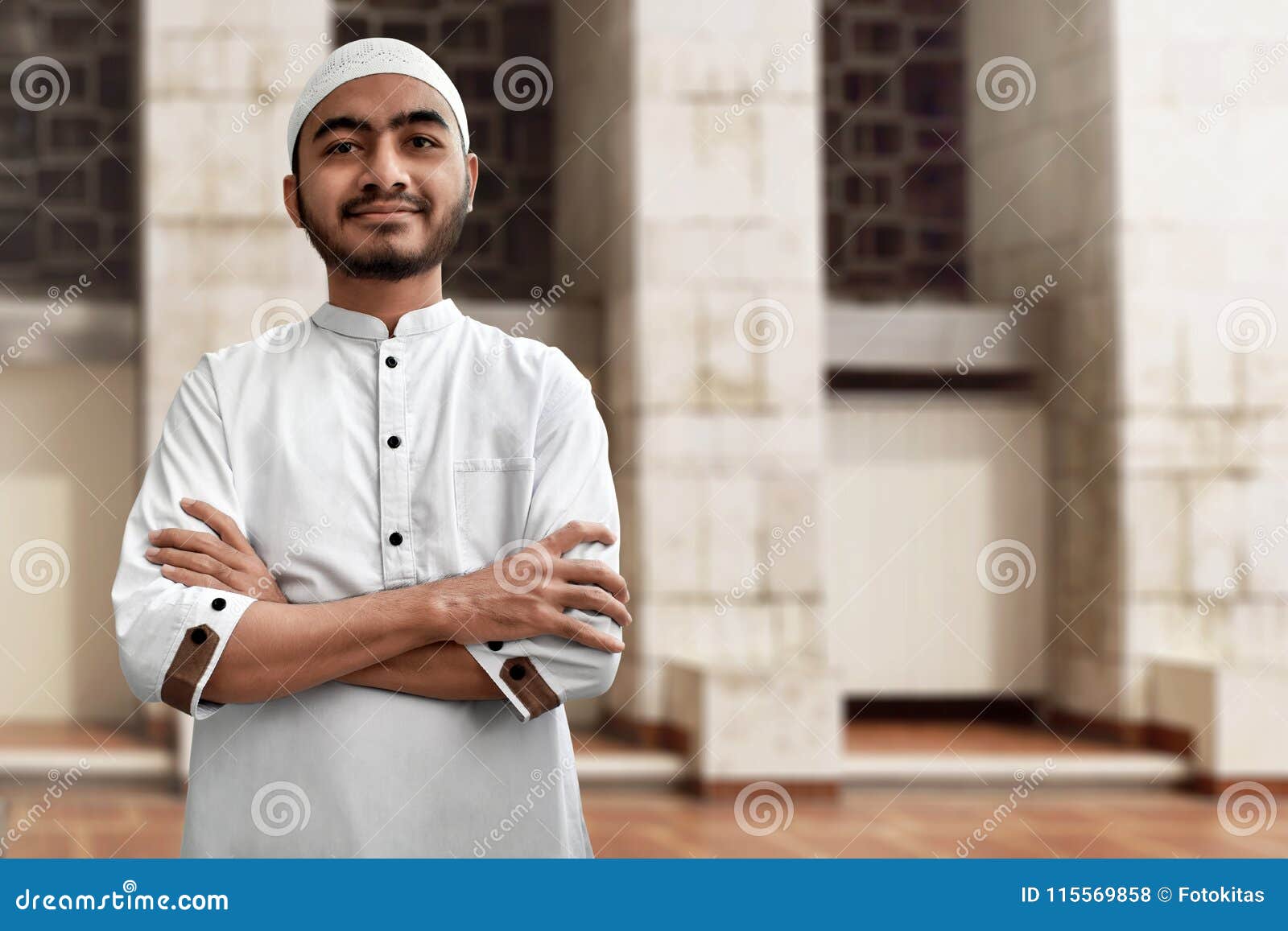 Muslim Man Smile Inside Mosque Stock Photo - Image of fasting, ethnic ...