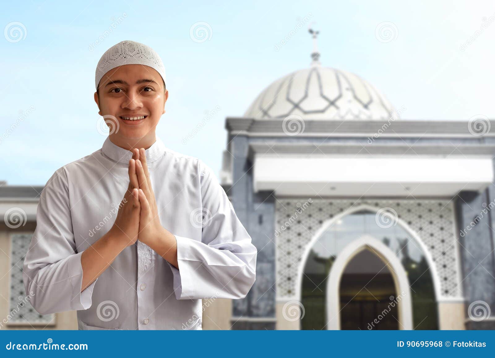 Muslim man smiling stock photo. Image of pose, pray, happy - 90695968