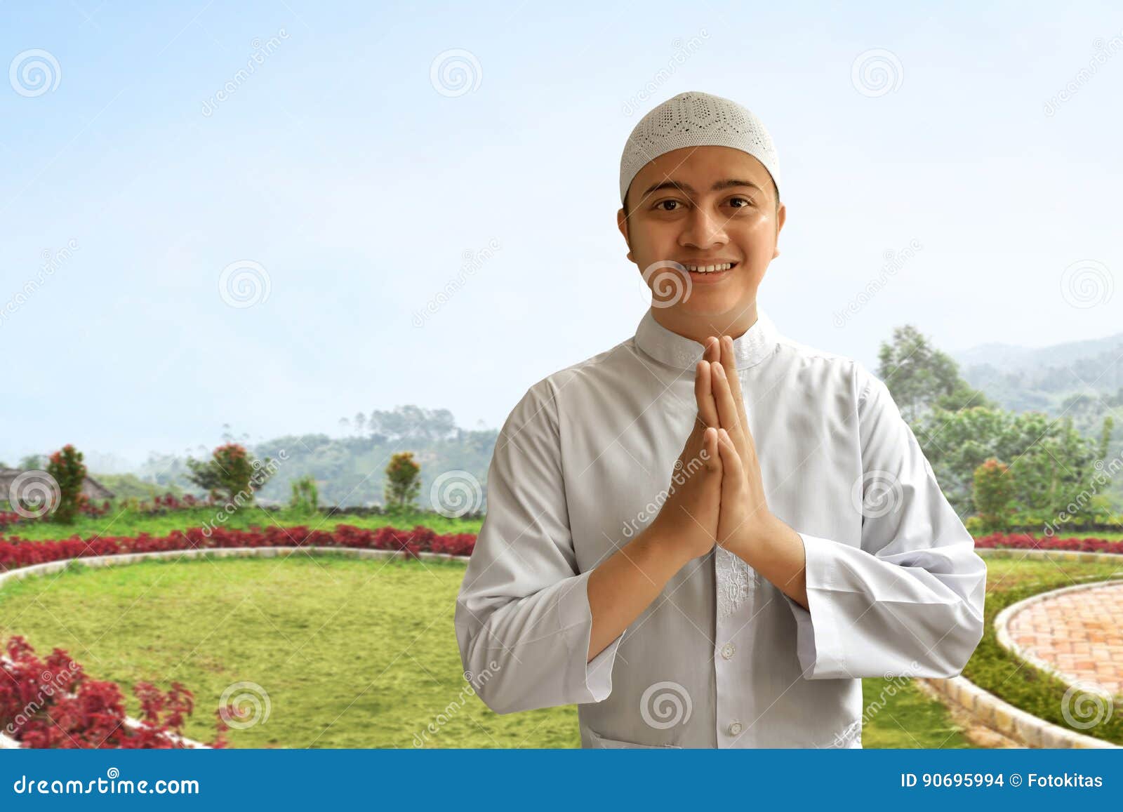 Muslim man smiling stock photo. Image of park, islam - 90695994