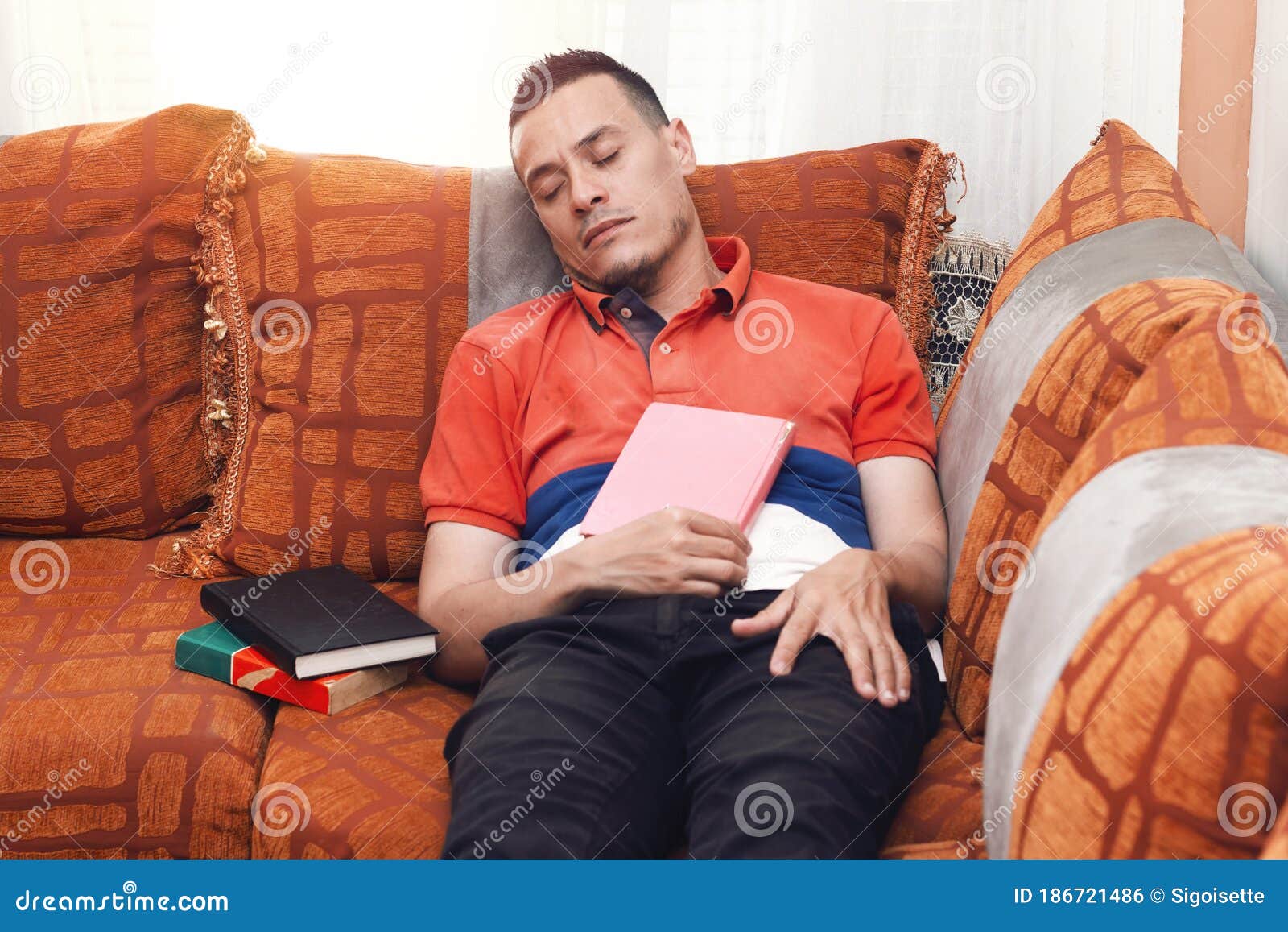 Muslim Man Tired on Sofa Moroccan and Slipping Stock Photo - Image of ...
