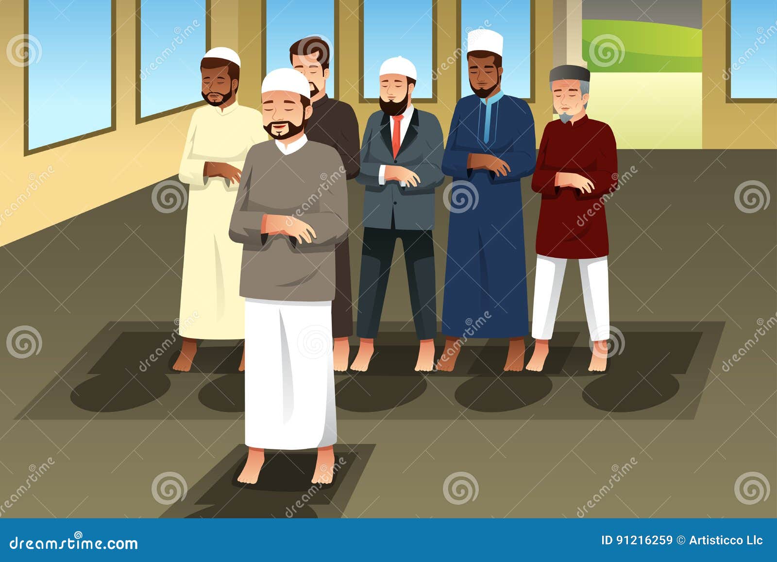 Muslim Men Praying in Mosque Stock Vector - Illustration of lifestyle ...