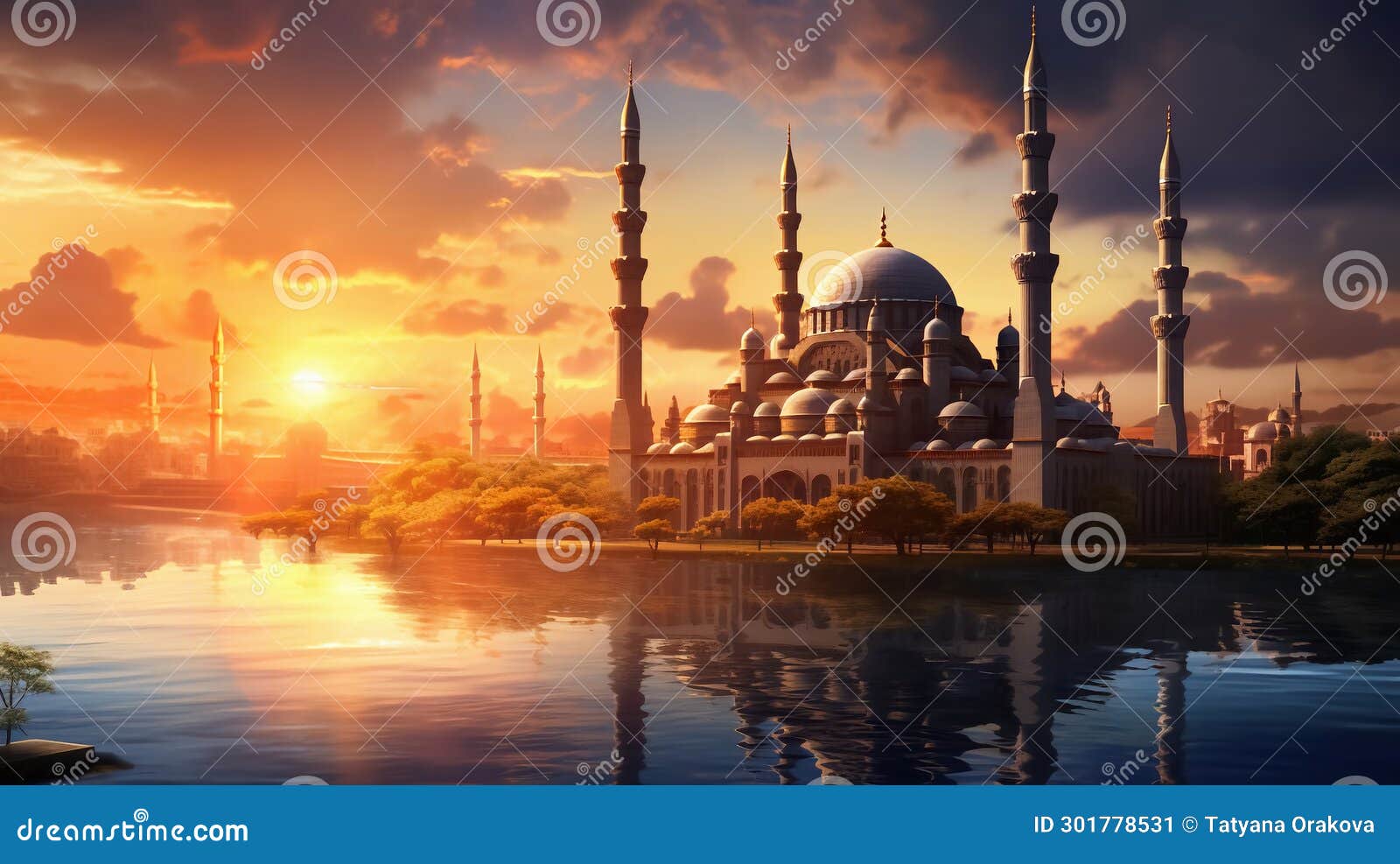 Muslim Mosque Against the Backdrop of Sunset. Stock Image - Image of ...