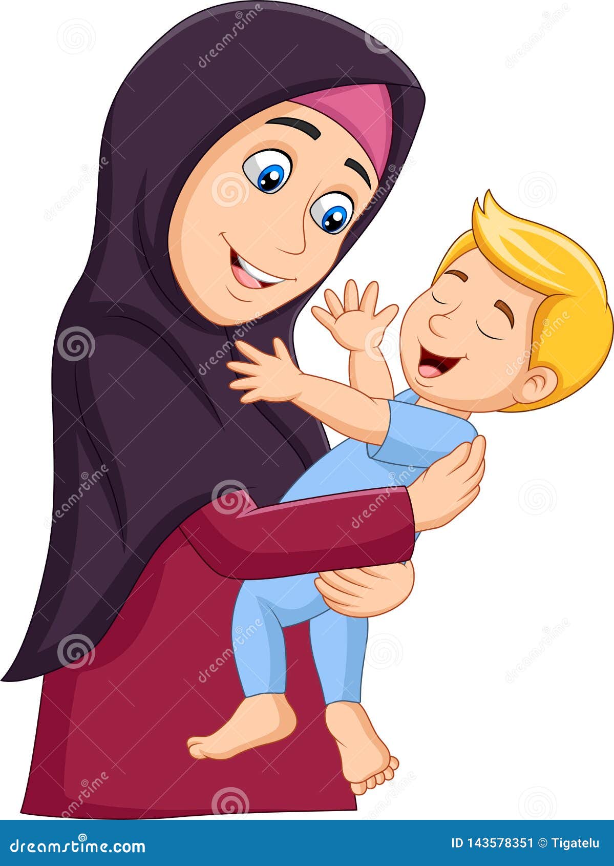 Muslim Mother Hugging Her Son Stock Vector - Illustration of embrace ...