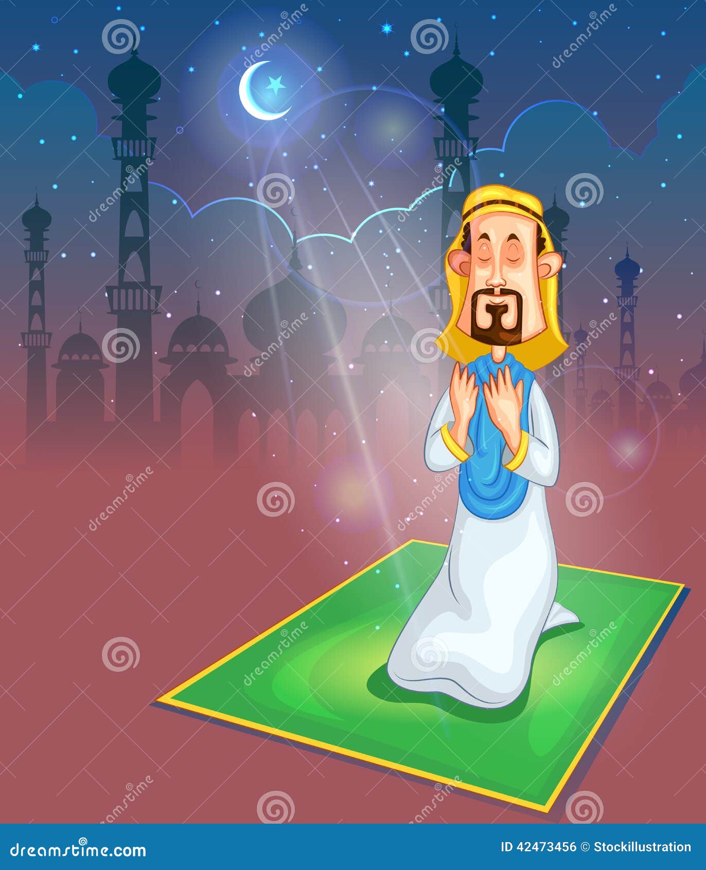 Kid Offering Namaaz For Eid Celebration Vector Illustration ...