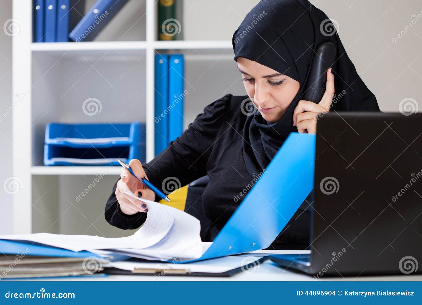 Muslim Office Worker Looking for Document Stock Photo - Image of papers ...
