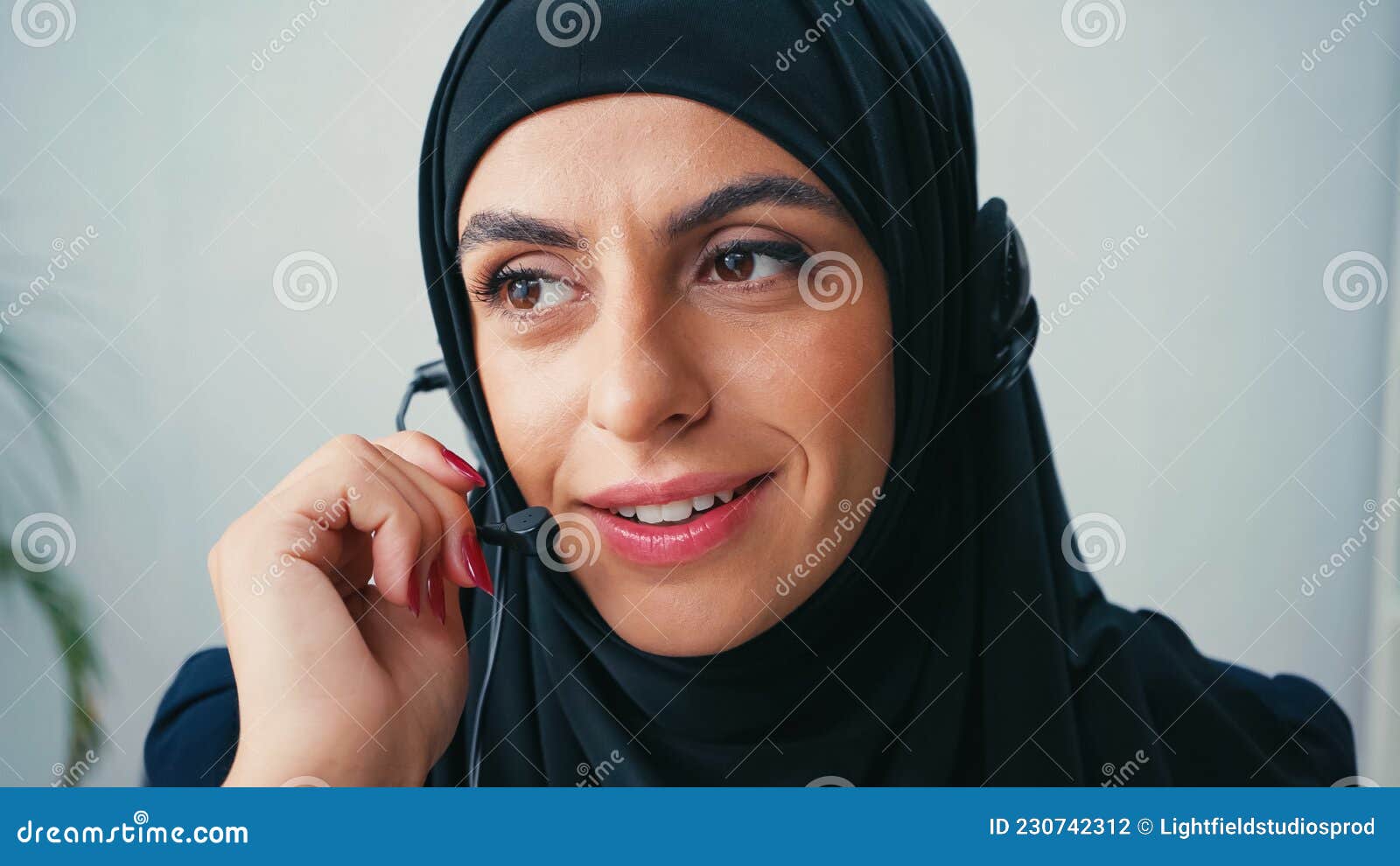 Muslim Operator of Call Center Using Stock Photo - Image of happy ...