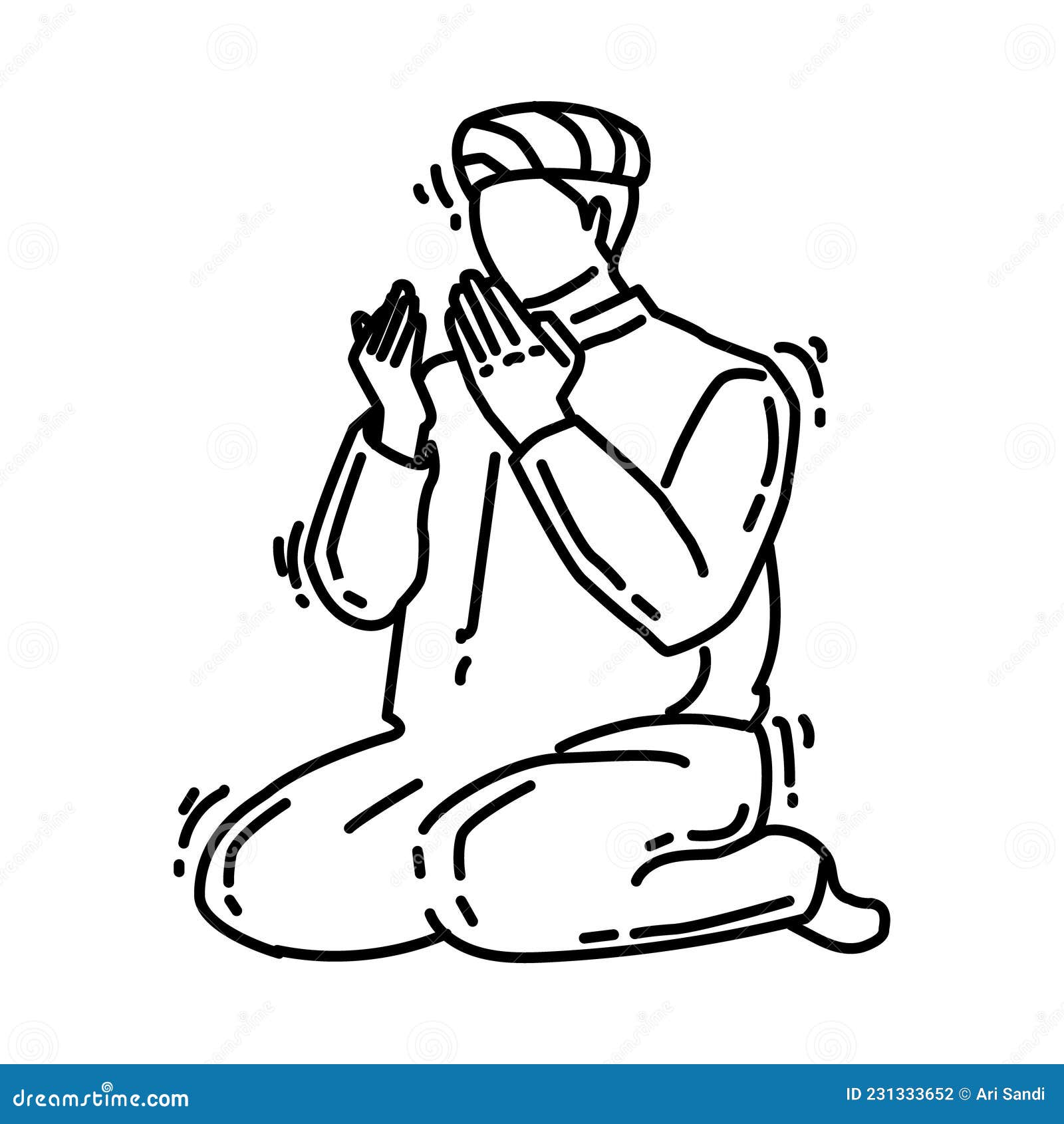 Muslim Man Pray To The God And Mosque Frame Is Background. Vector ...