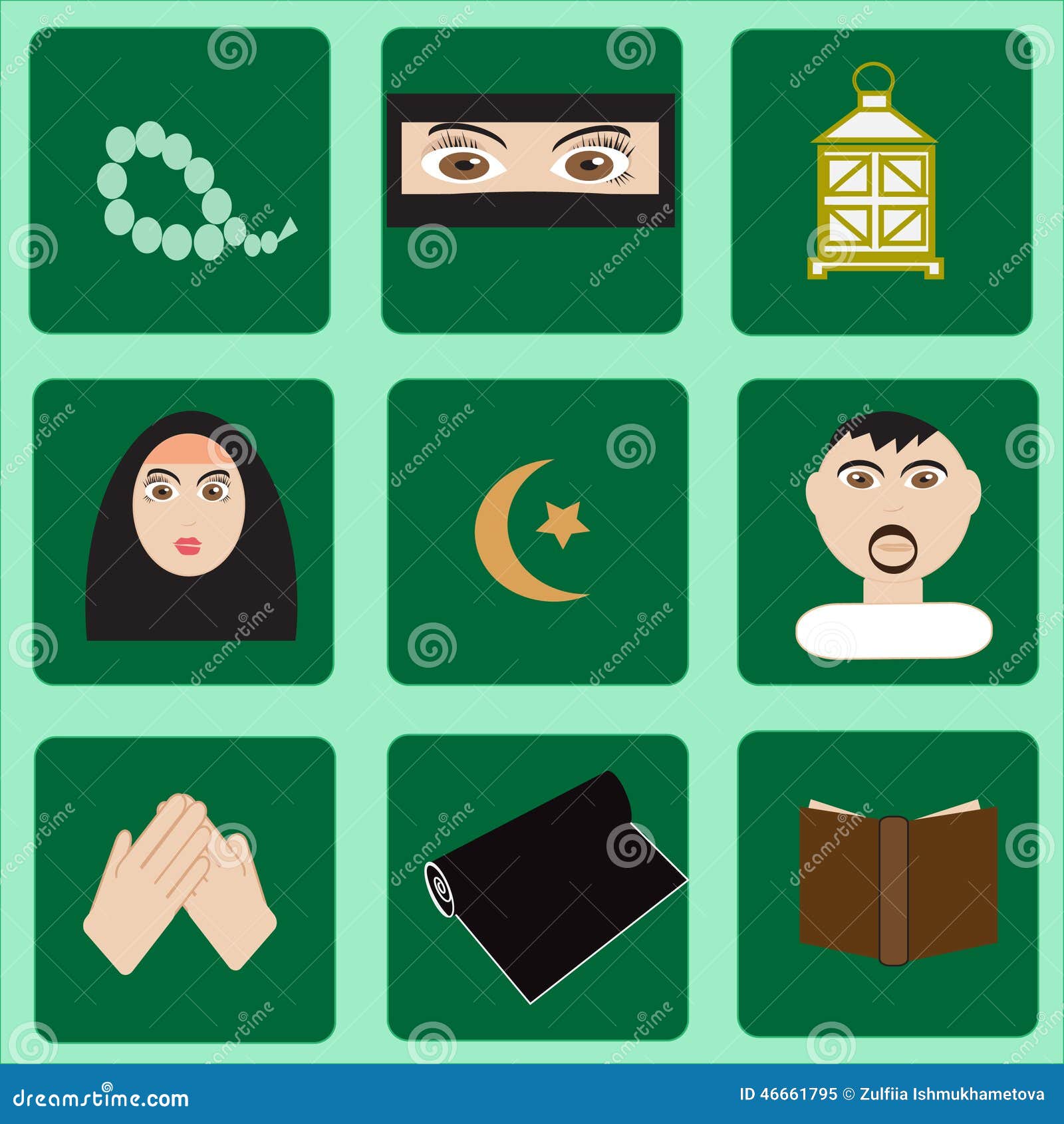Muslim set icons stock vector. Illustration of costume - 46661795