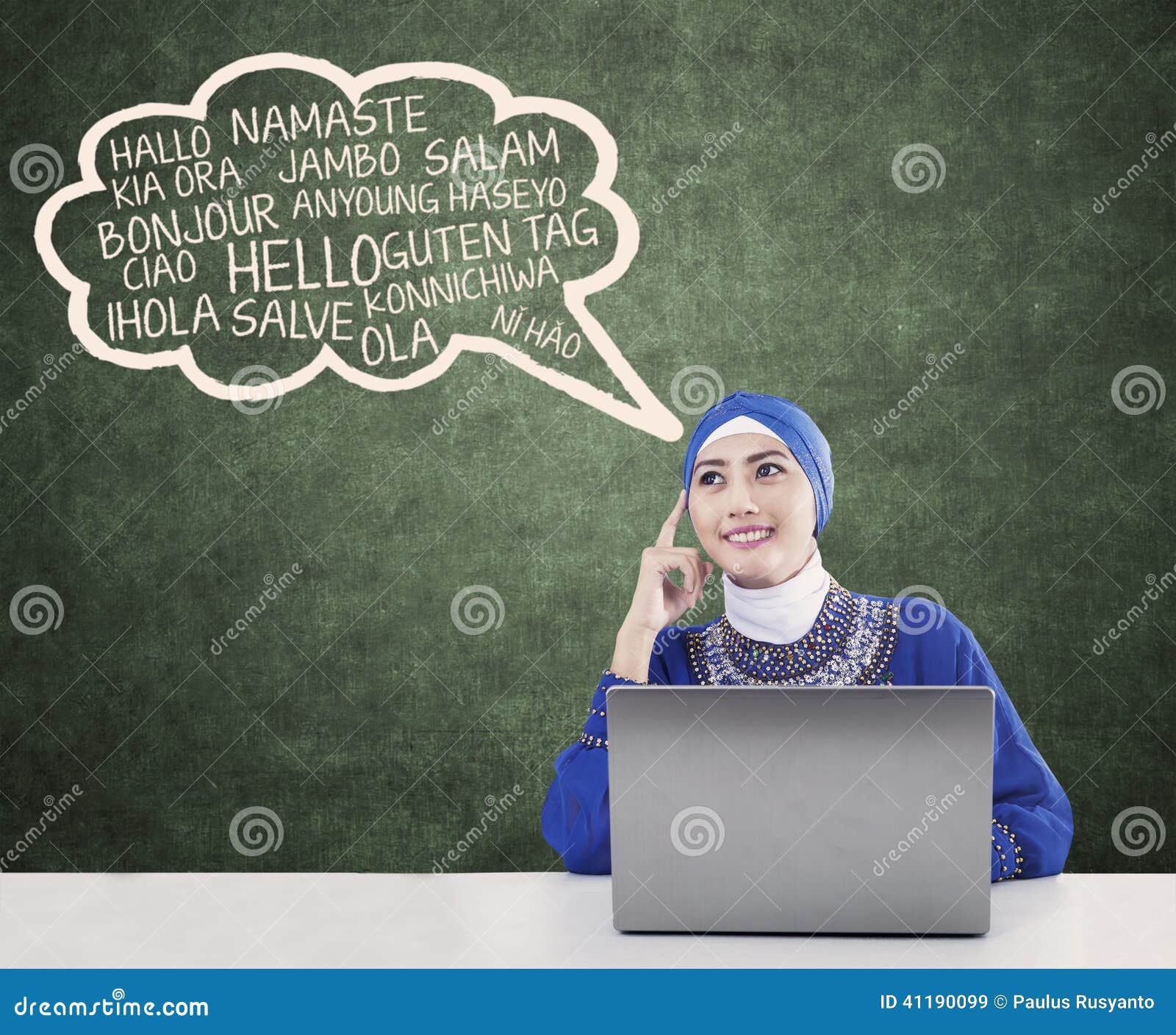 Muslim Student Learn Multilanguage Stock Image - Image of computer ...