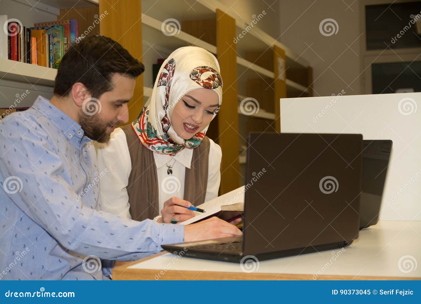 Muslim students in library stock image. Image of lifestyle - 90373045