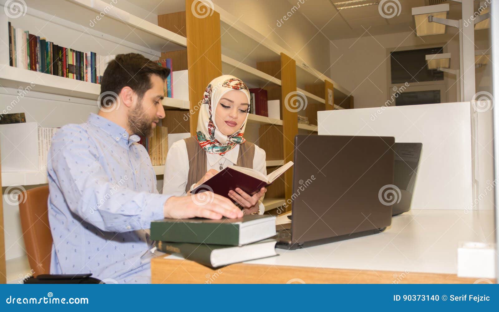 Muslim students in library stock photo. Image of learning - 90373140