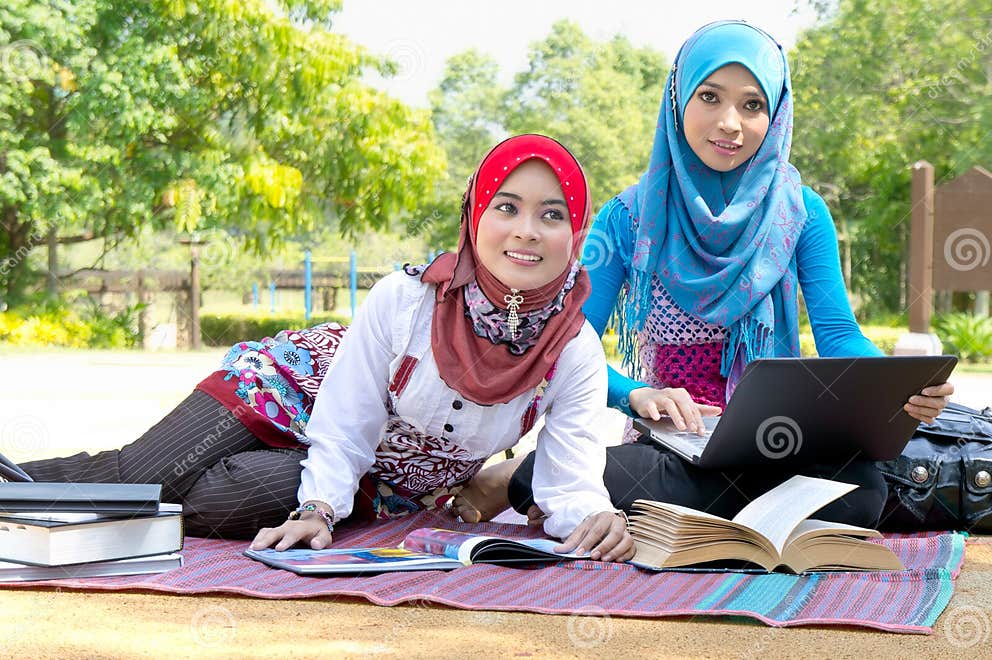 Muslim students studying stock image. Image of hijab - 21452095