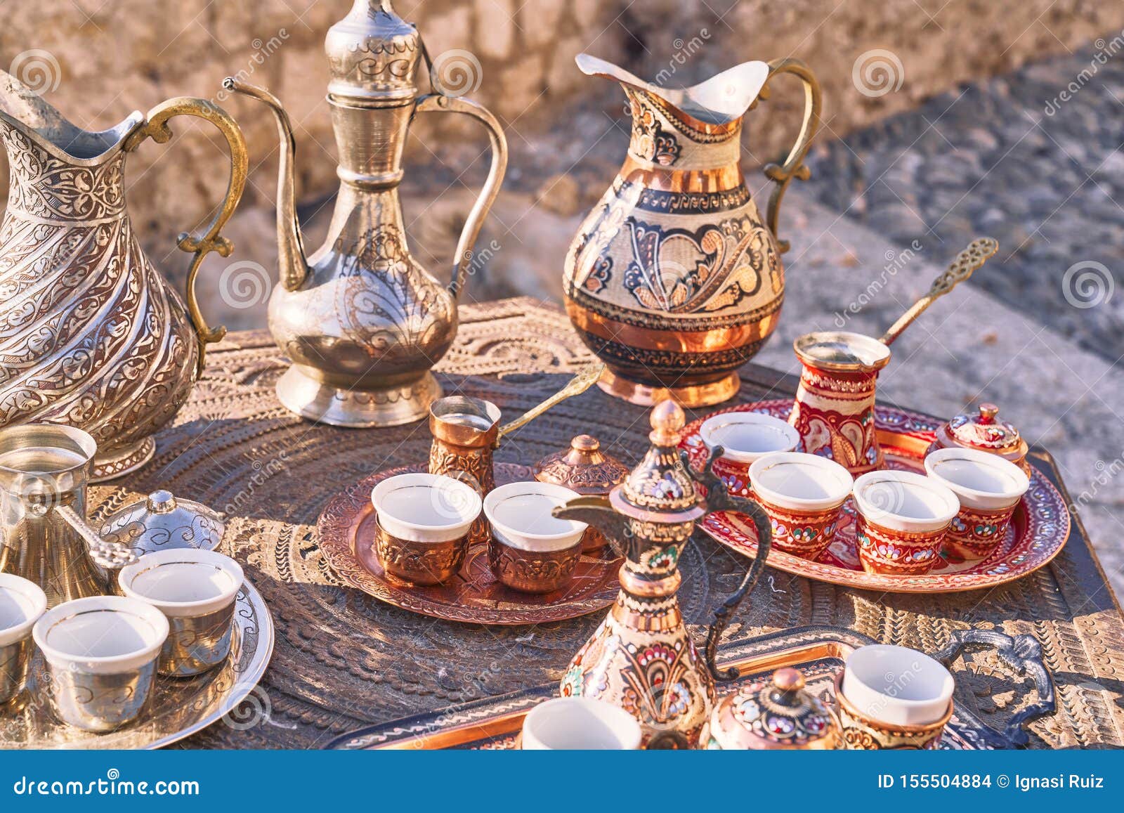 Muslim teapots in a market stock photo. Image of sugar - 155504884
