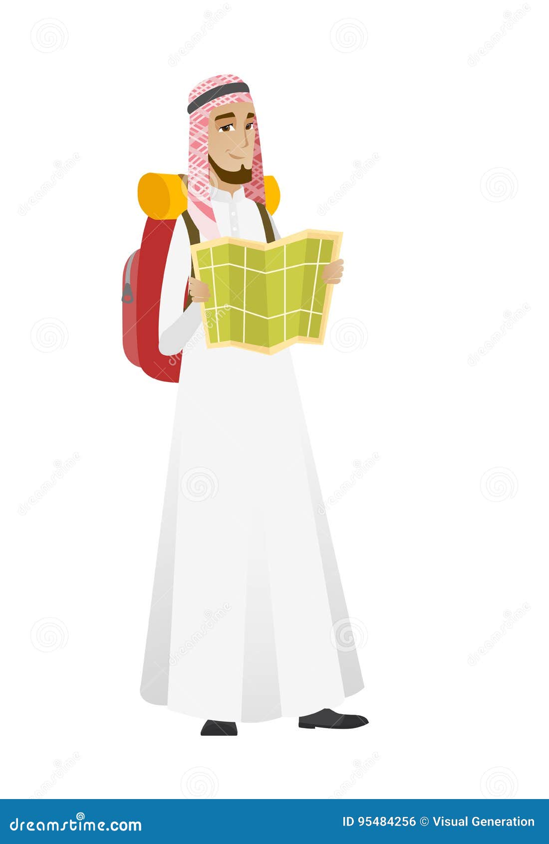 Muslim Traveler Man With Backpack And Binoculars. Vector Illustration ...
