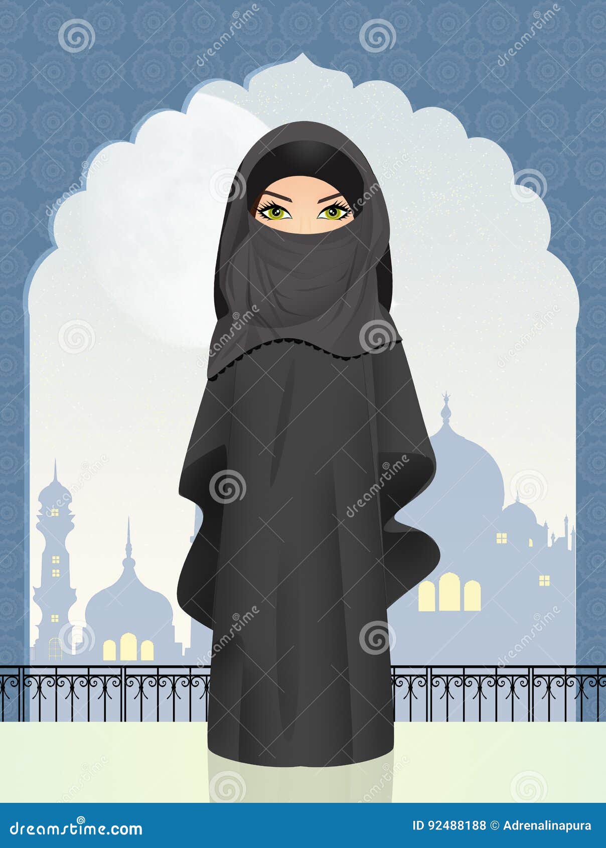 Muslim woman at the mosque stock illustration. Illustration of chador ...