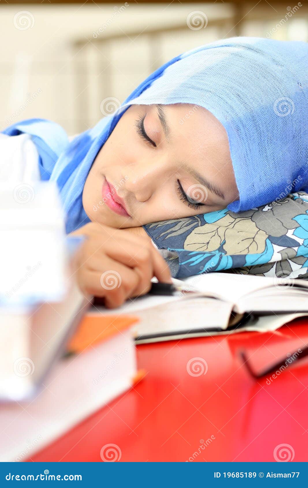 Muslim Woman Sleeping at the Table Stock Image - Image of exhausted ...