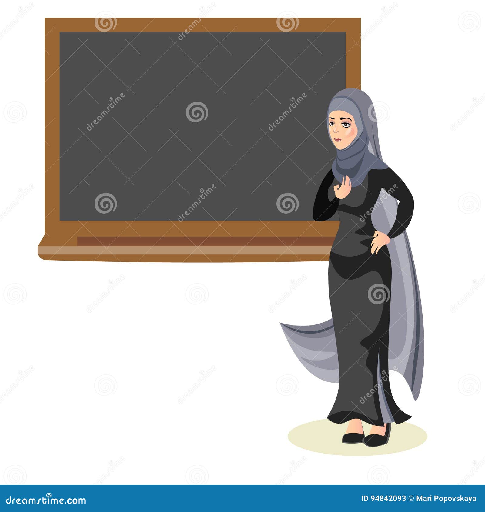 Muslim Woman Teacher Standing In Front Of Blackboard Stock Vector