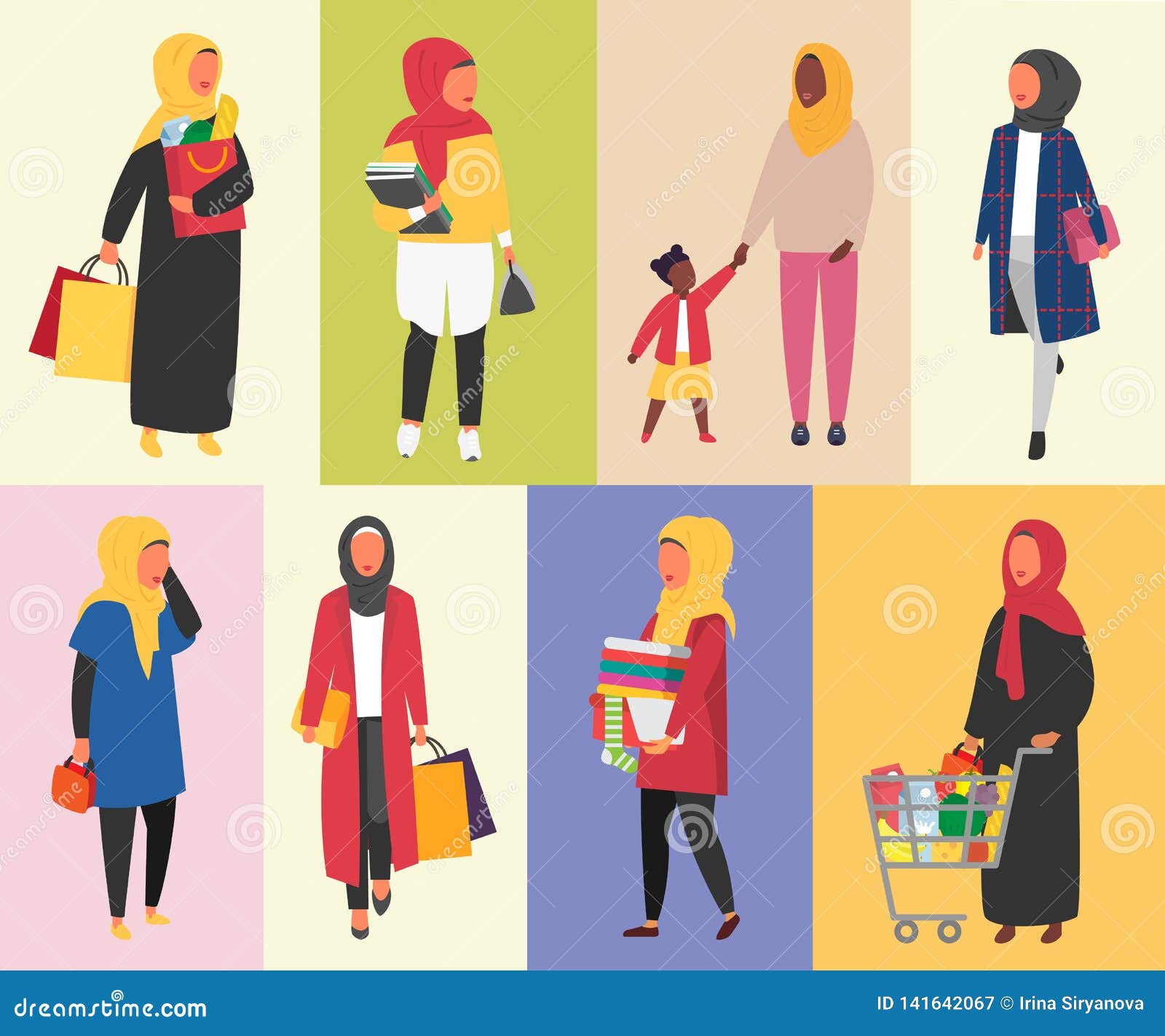 Hijab Muslim Women daily Routine Vector Illustration Stock Vector ... Hijab Muslim Women daily Routine Vector Illustration Stock Vector ...