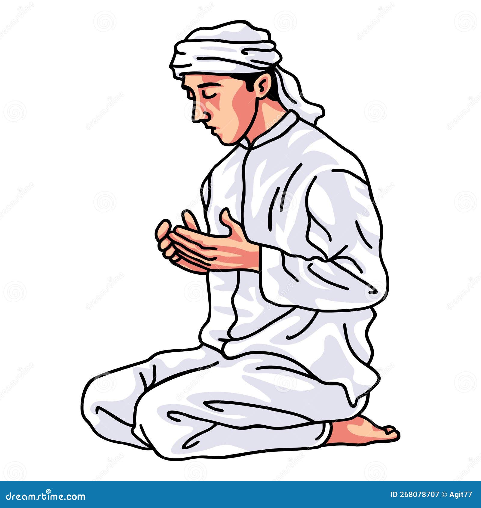 Muslim Young Man Pray Prayer Dua Drawing Cartoon Vector Stock Vector