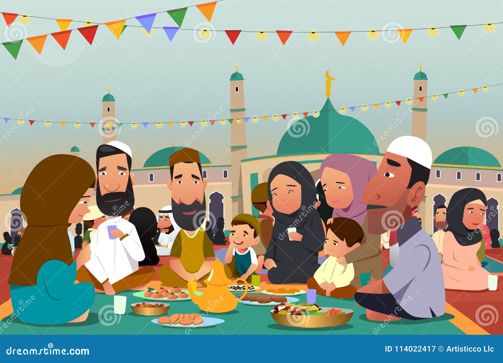 Muslims Eating Together during Ramadan Illustration Stock Vector ...