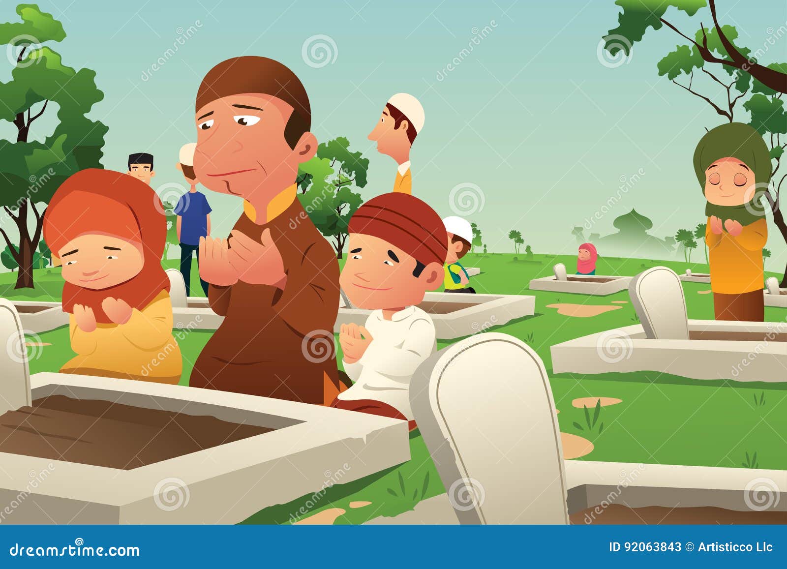 Muslims Visiting and Praying at Cemetery Stock Vector - Illustration of ...