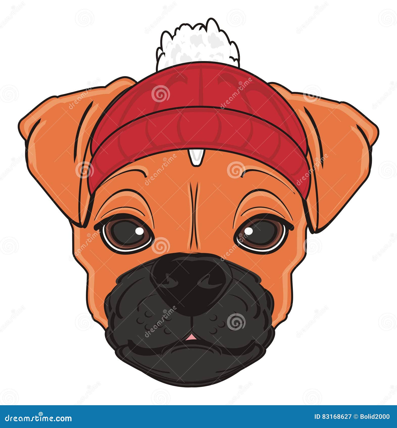 Muso Del Cane Del Pugile in Cappello Rosso Illustrazione di Stock ...